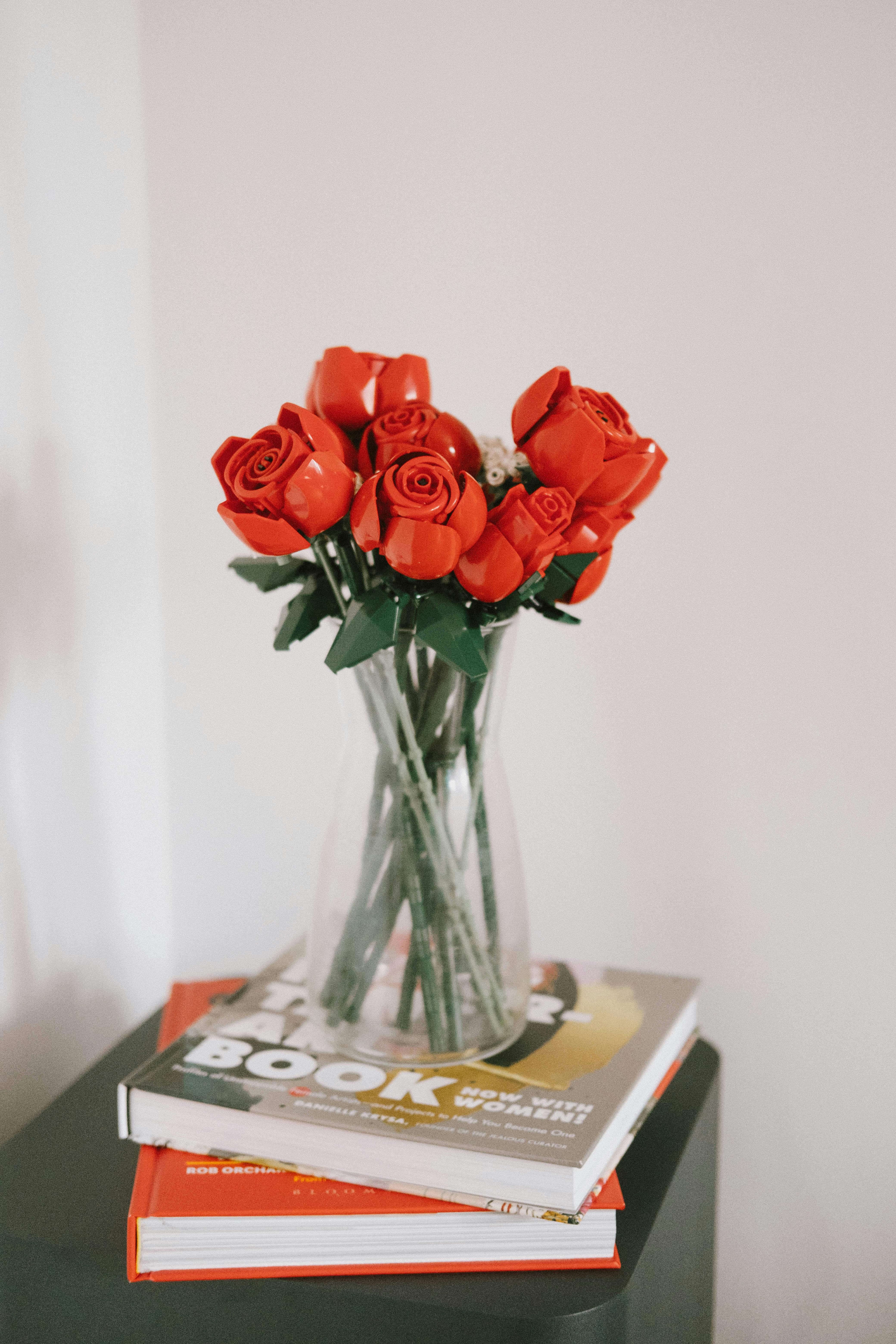 Decorative Vase of LEGO Brick Red Roses · Free Stock Photo