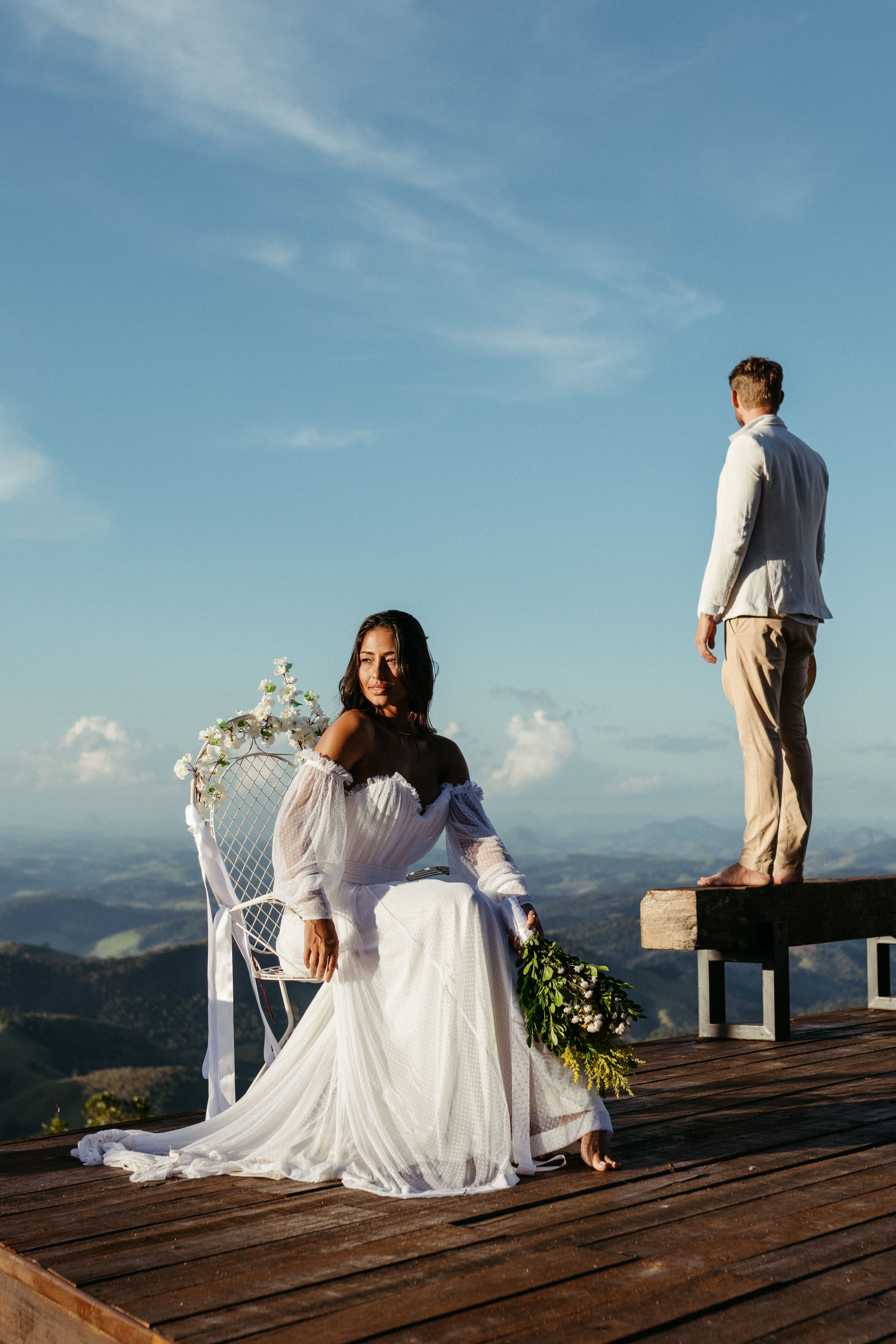 Romantic Mountain Wedding Scene at Sunset · Free Stock Photo