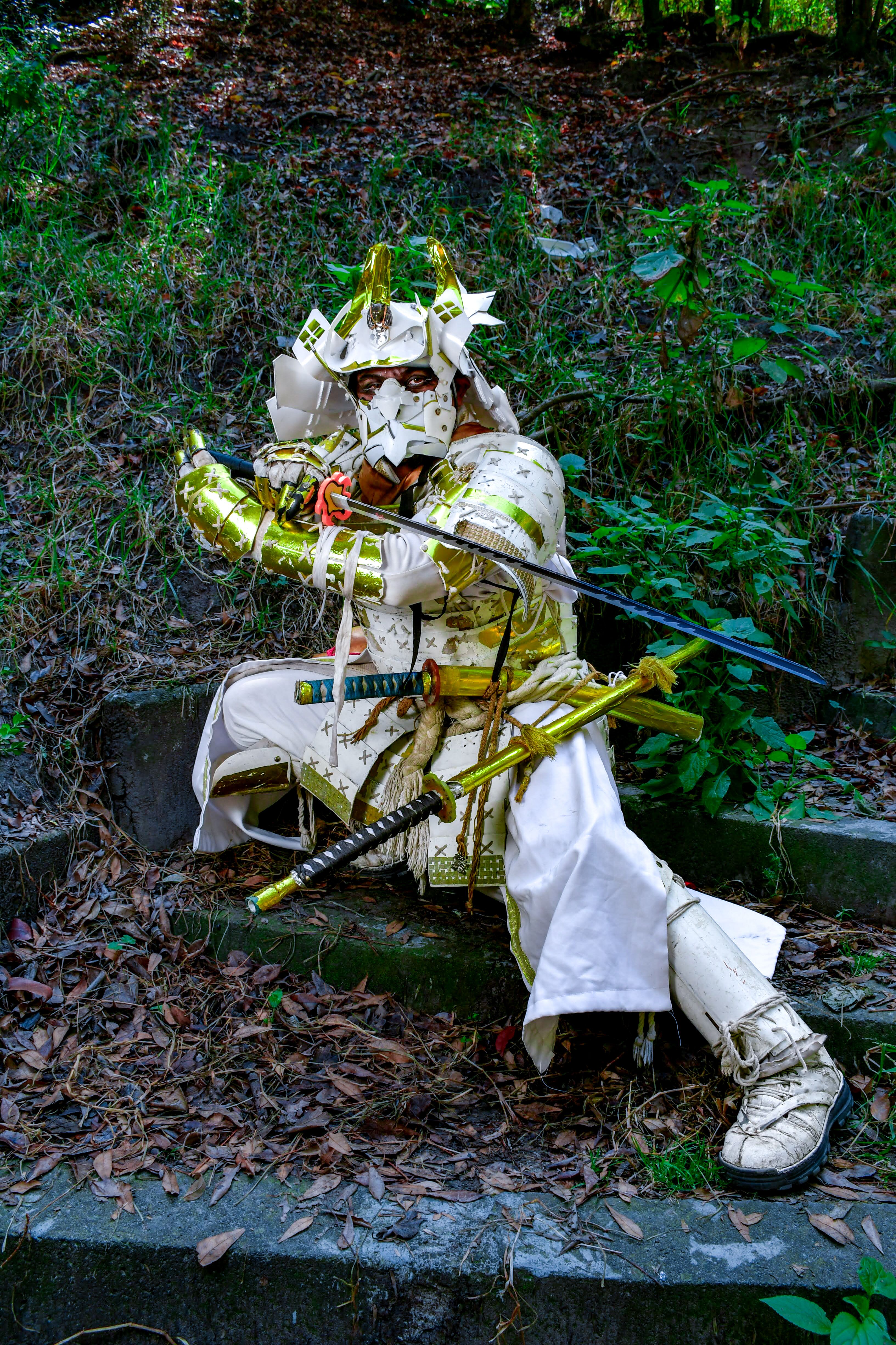 Samurai Warrior in Ornate Armor in Forest Setting · Free Stock Photo