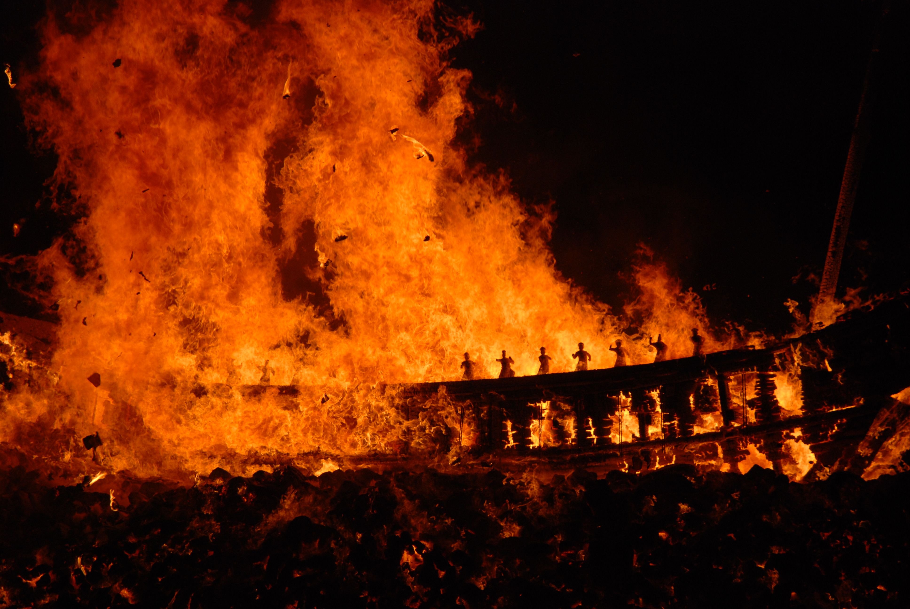 Viking Ship on Fire at Night Celebration · Free Stock Photo