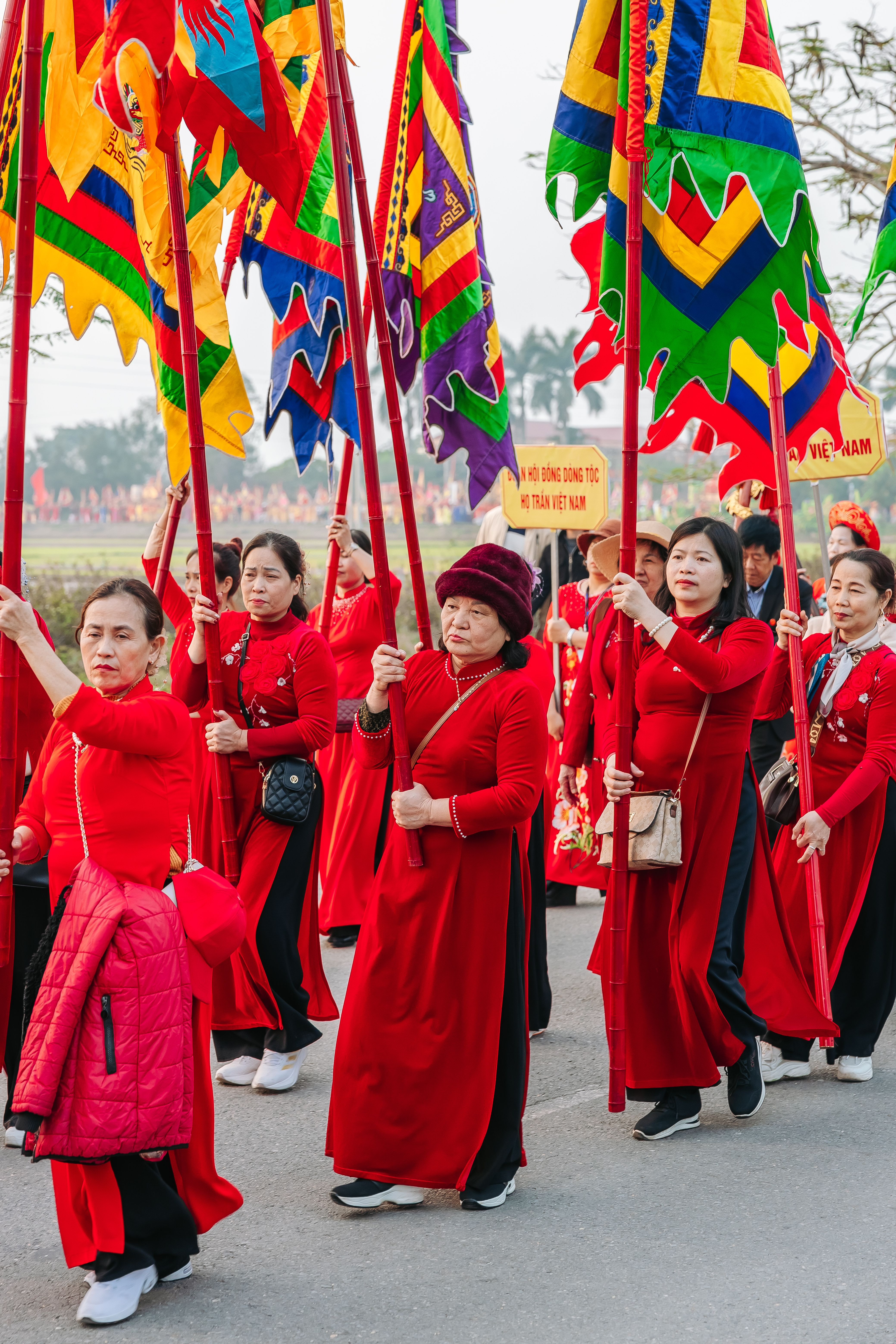Traditional Vietnamese Parade with Colourful Flags · Free Stock Photo
