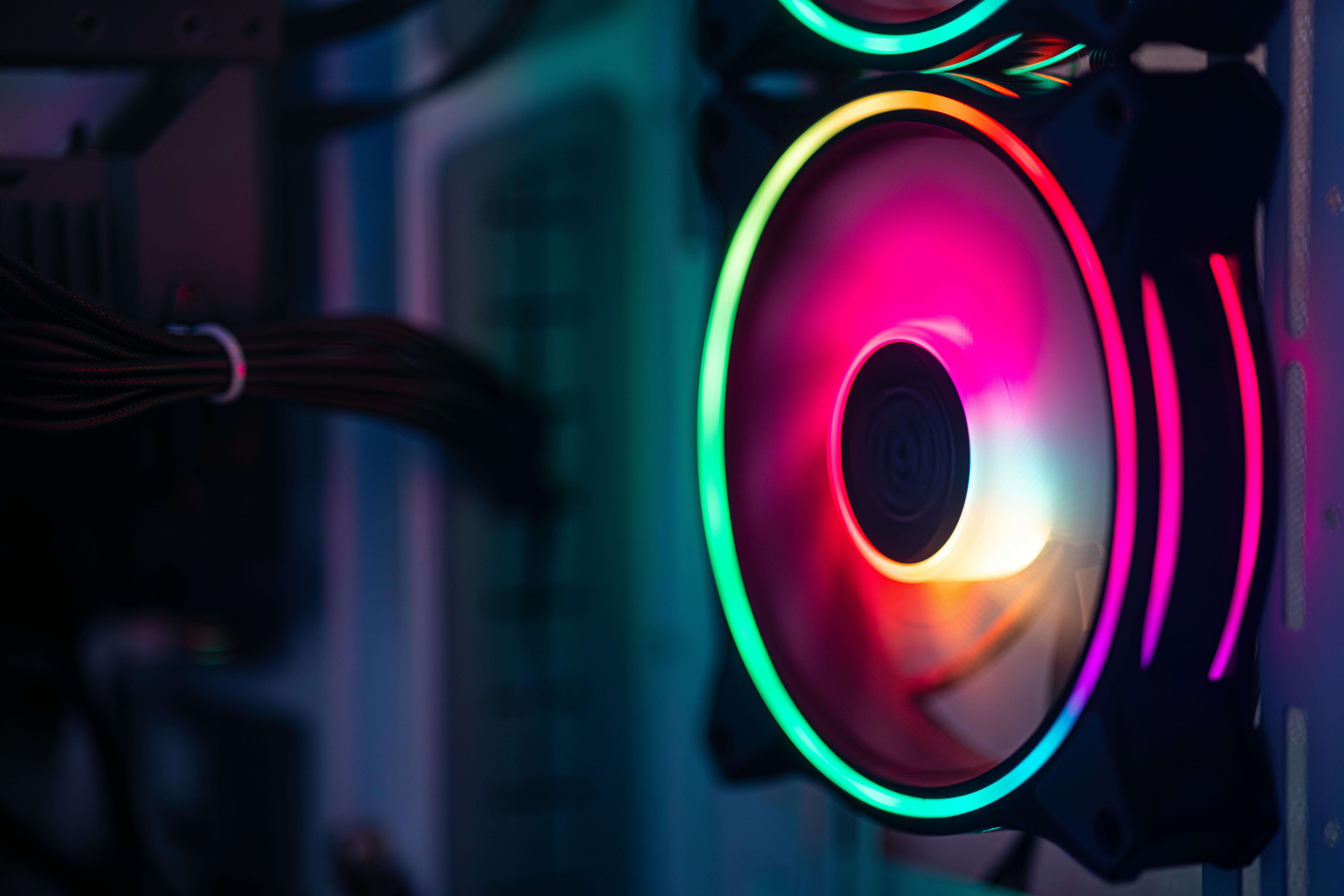 Vibrant RGB Computer Cooling Fan Close-up · Free Stock Photo