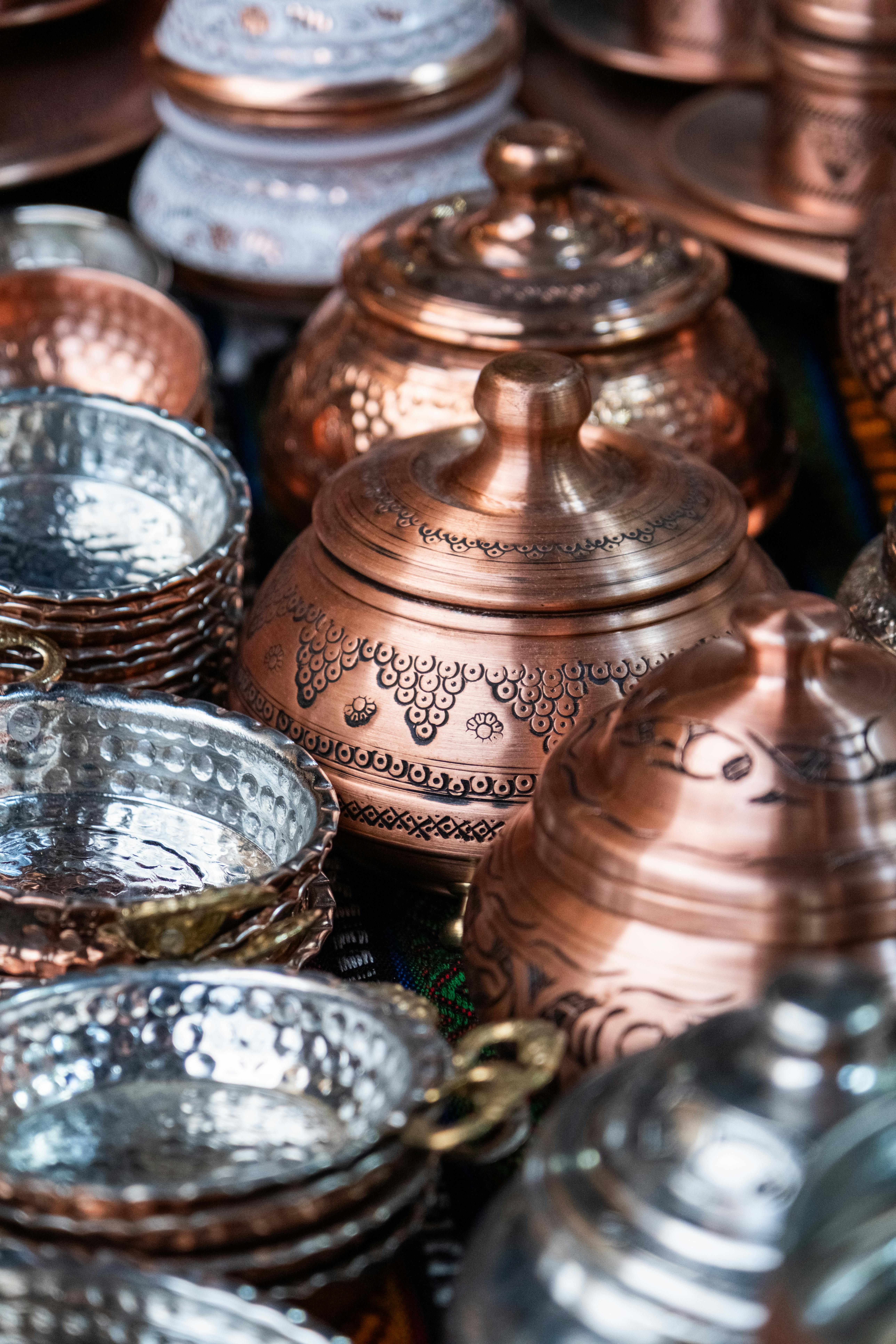 Handcrafted Copperware Display in Gaziantep · Free Stock Photo