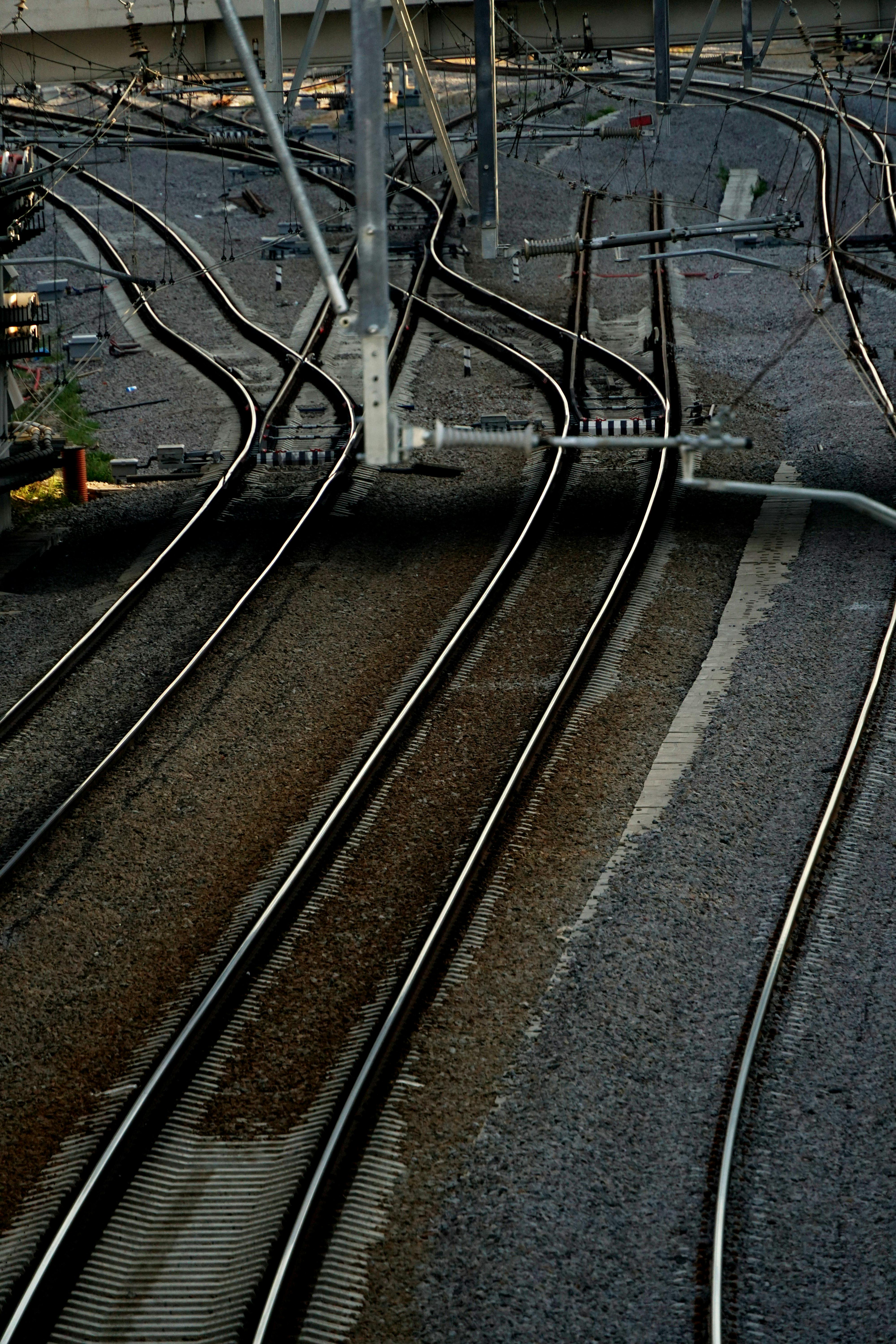 Converging Railway Tracks at Dusk · Free Stock Photo