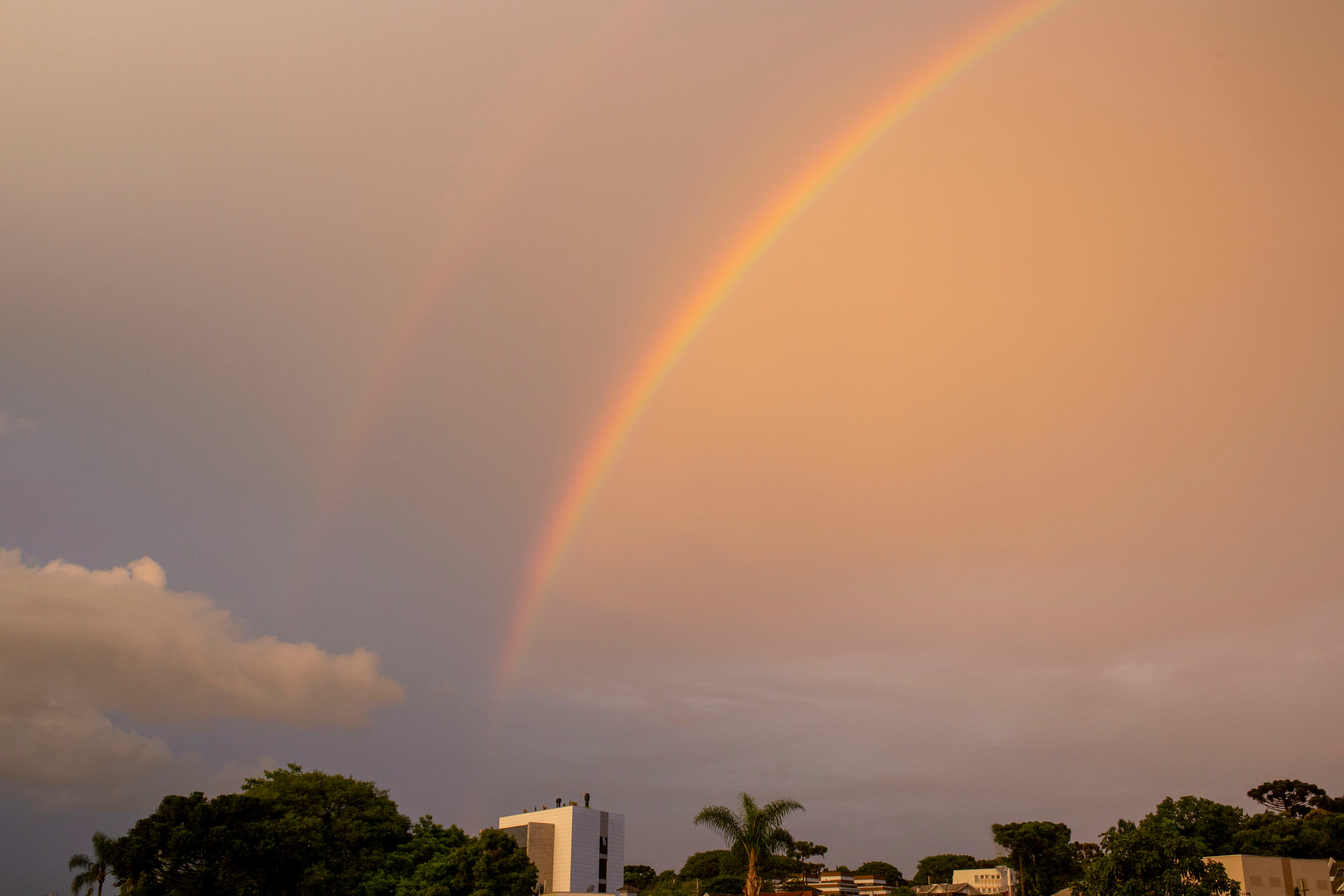 Beautiful Double Rainbow Over Urban Skyline · Free Stock Photo