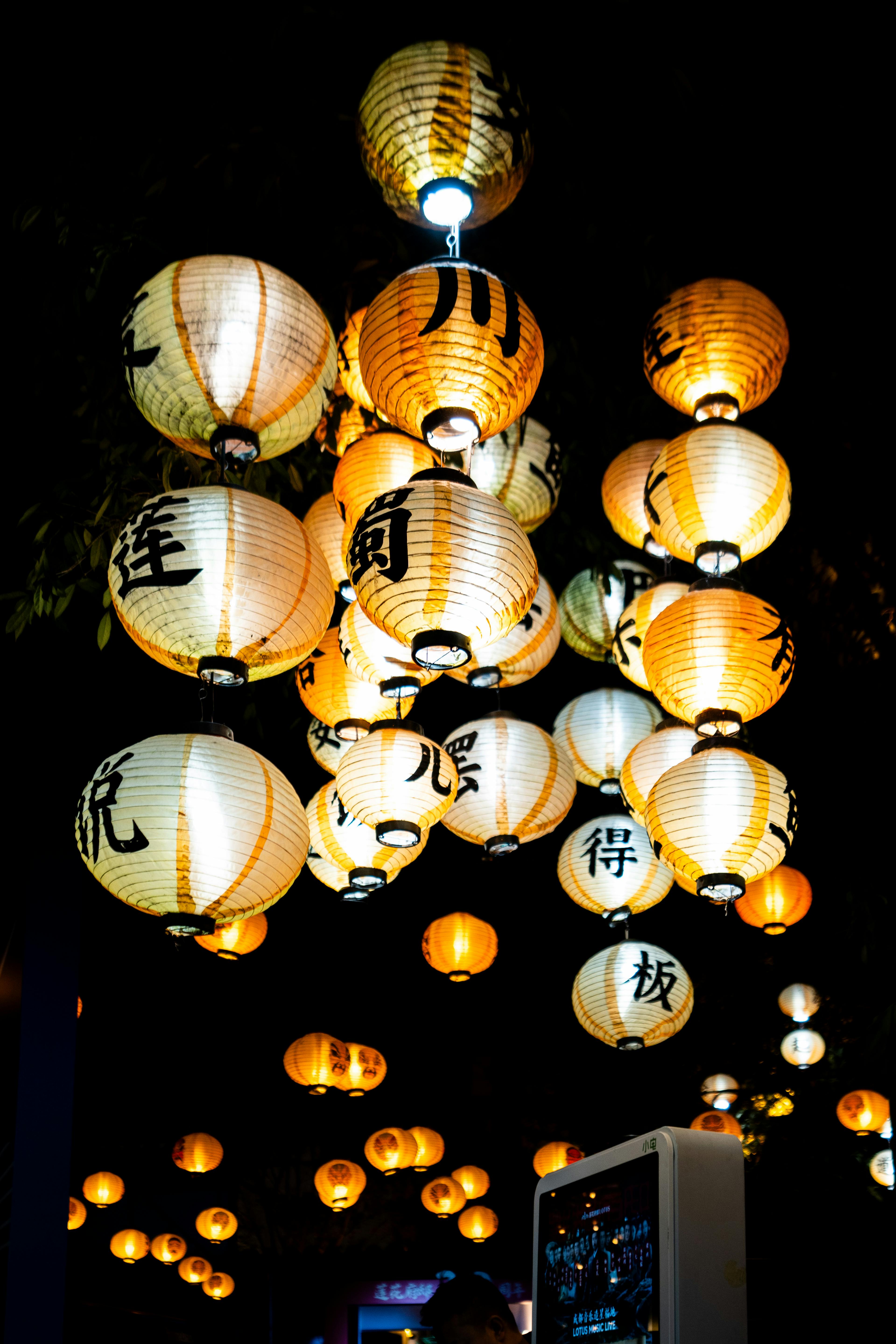 Traditional Japanese Paper Lanterns at Night · Free Stock Photo