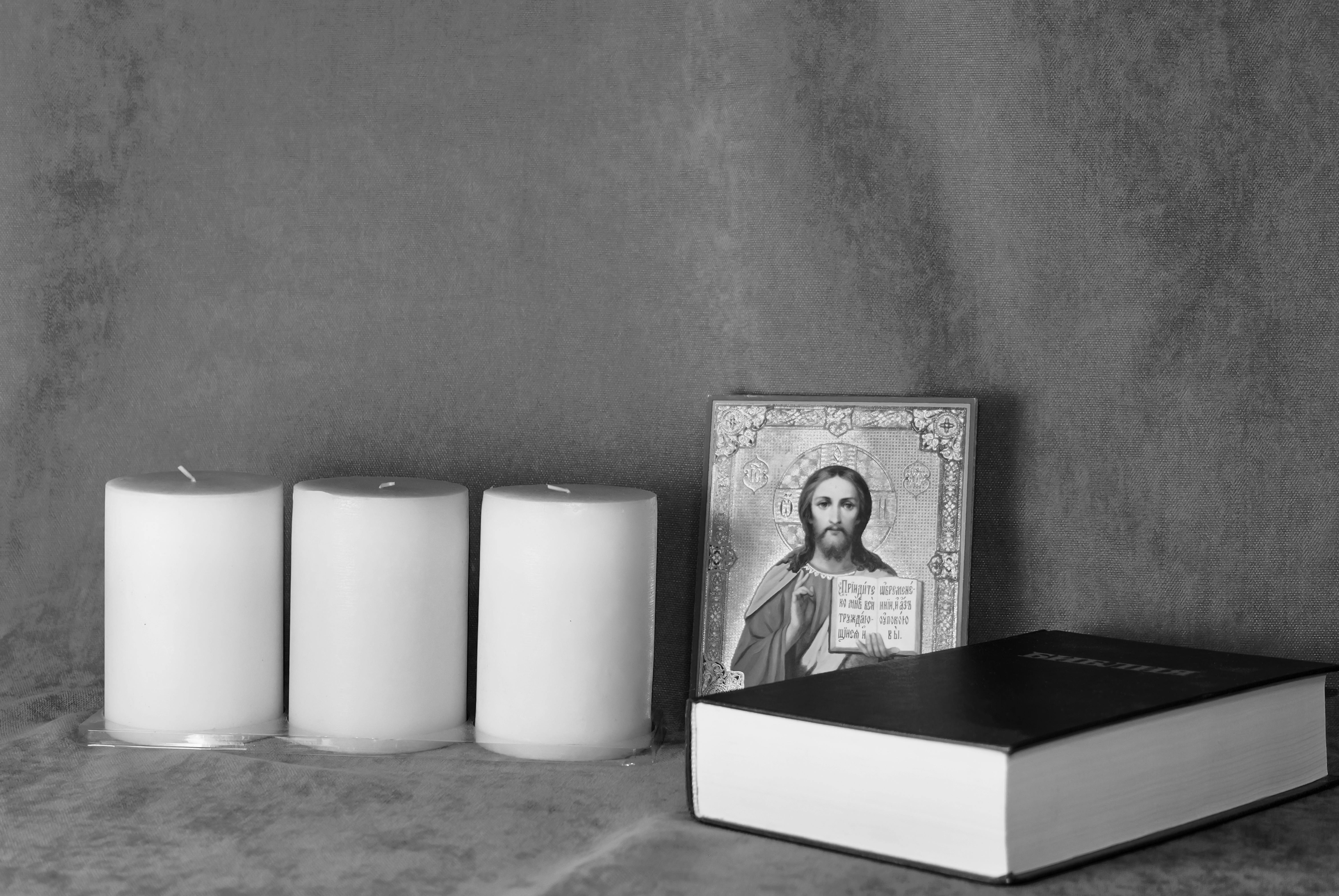 Religious Still Life with Candles and Icon · Free Stock Photo
