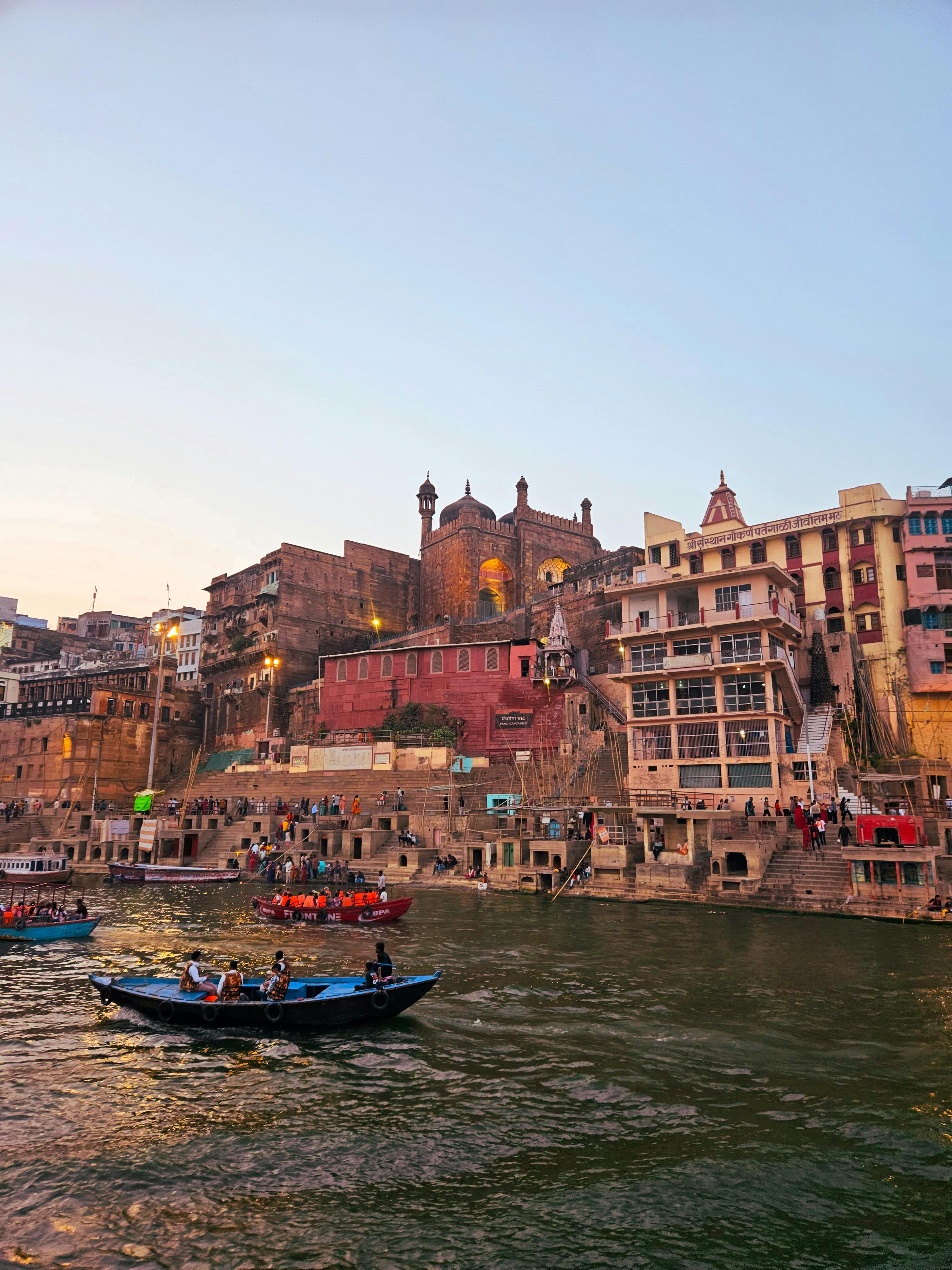 Scenic View of Varanasi Ghats at Sunset · Free Stock Photo