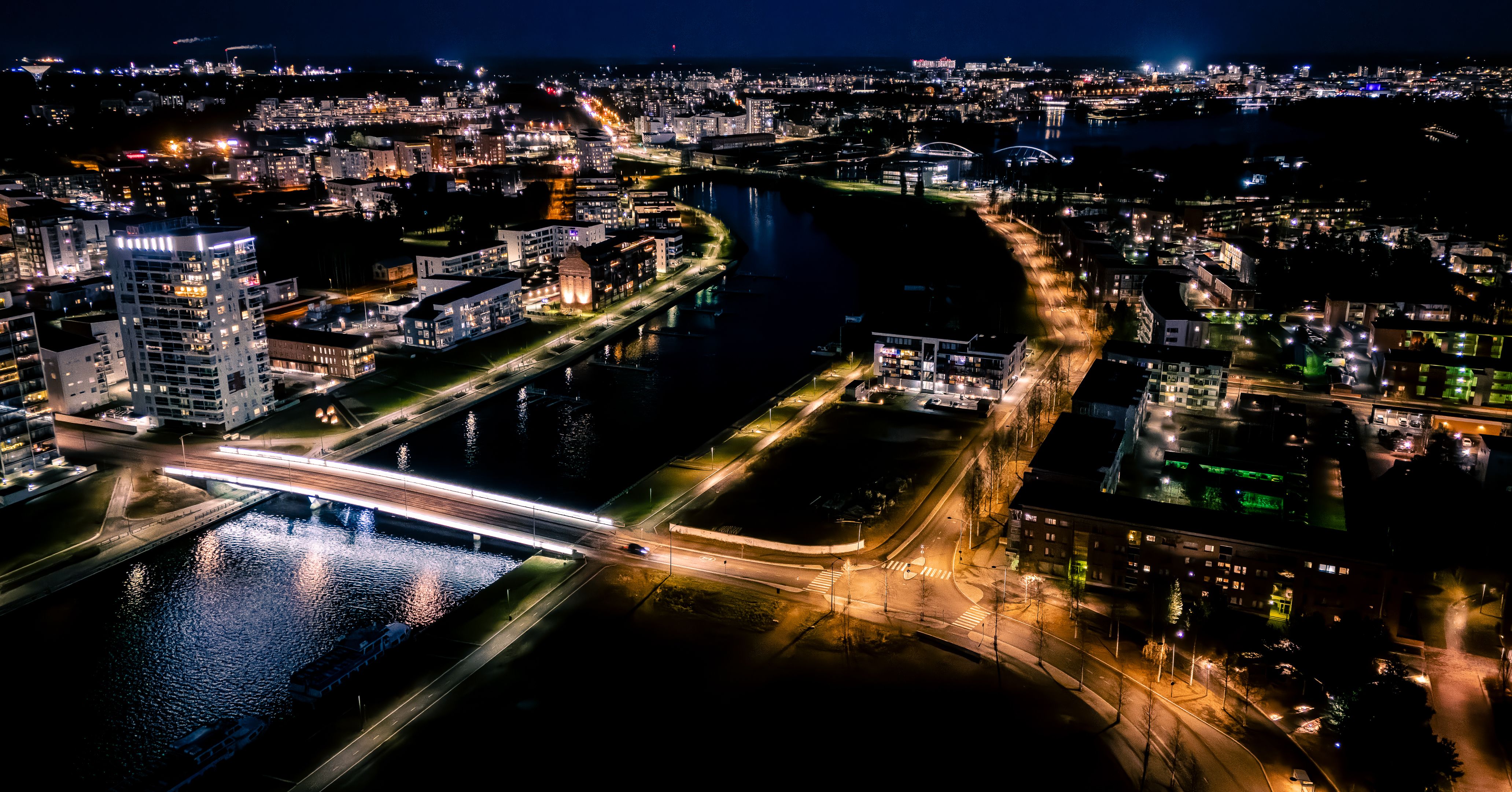 Aerial Night View of Finnish Cityscape with Lights · Free Stock Photo