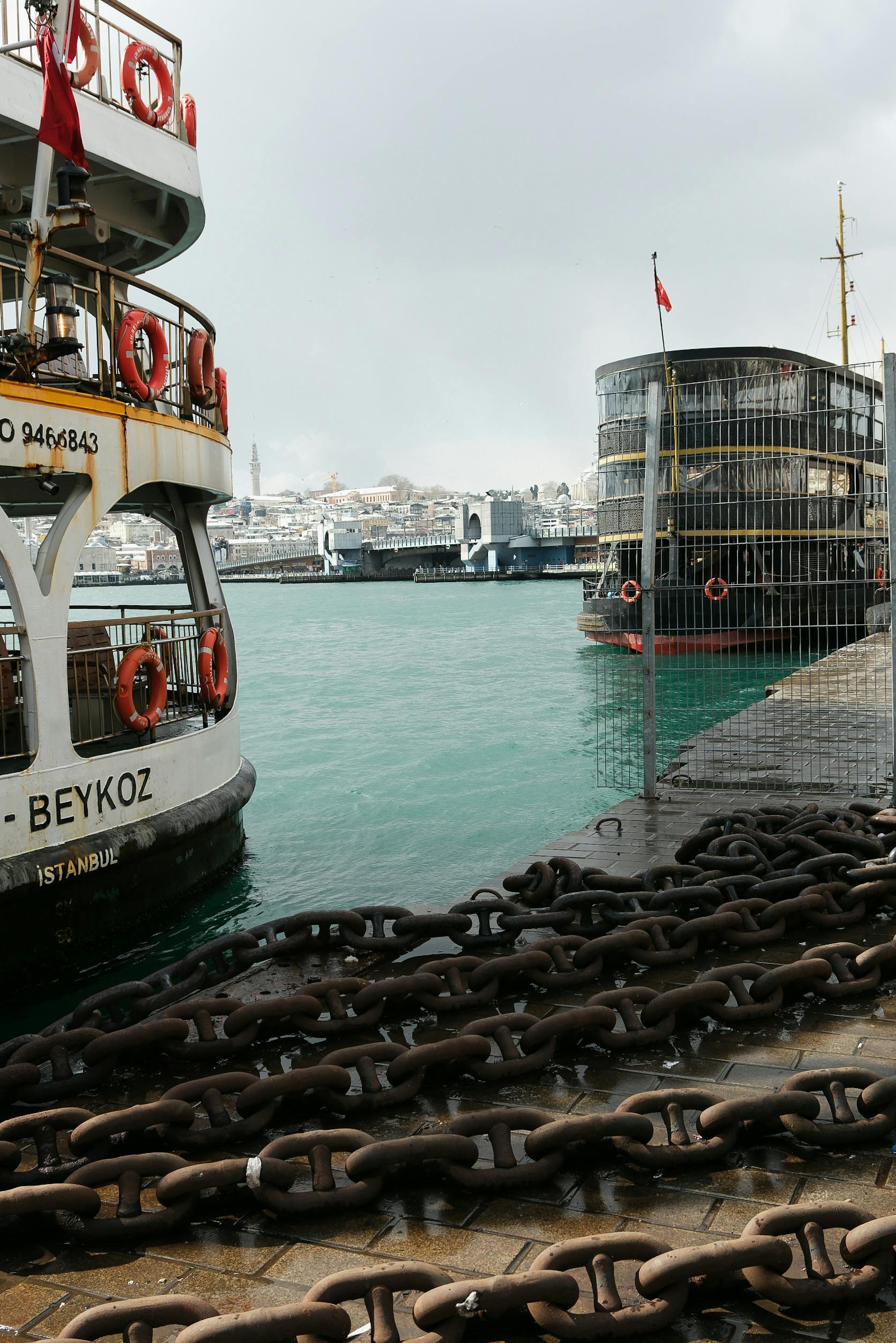 Historic Istanbul Harbor with Ferries and Chains · Free Stock Photo