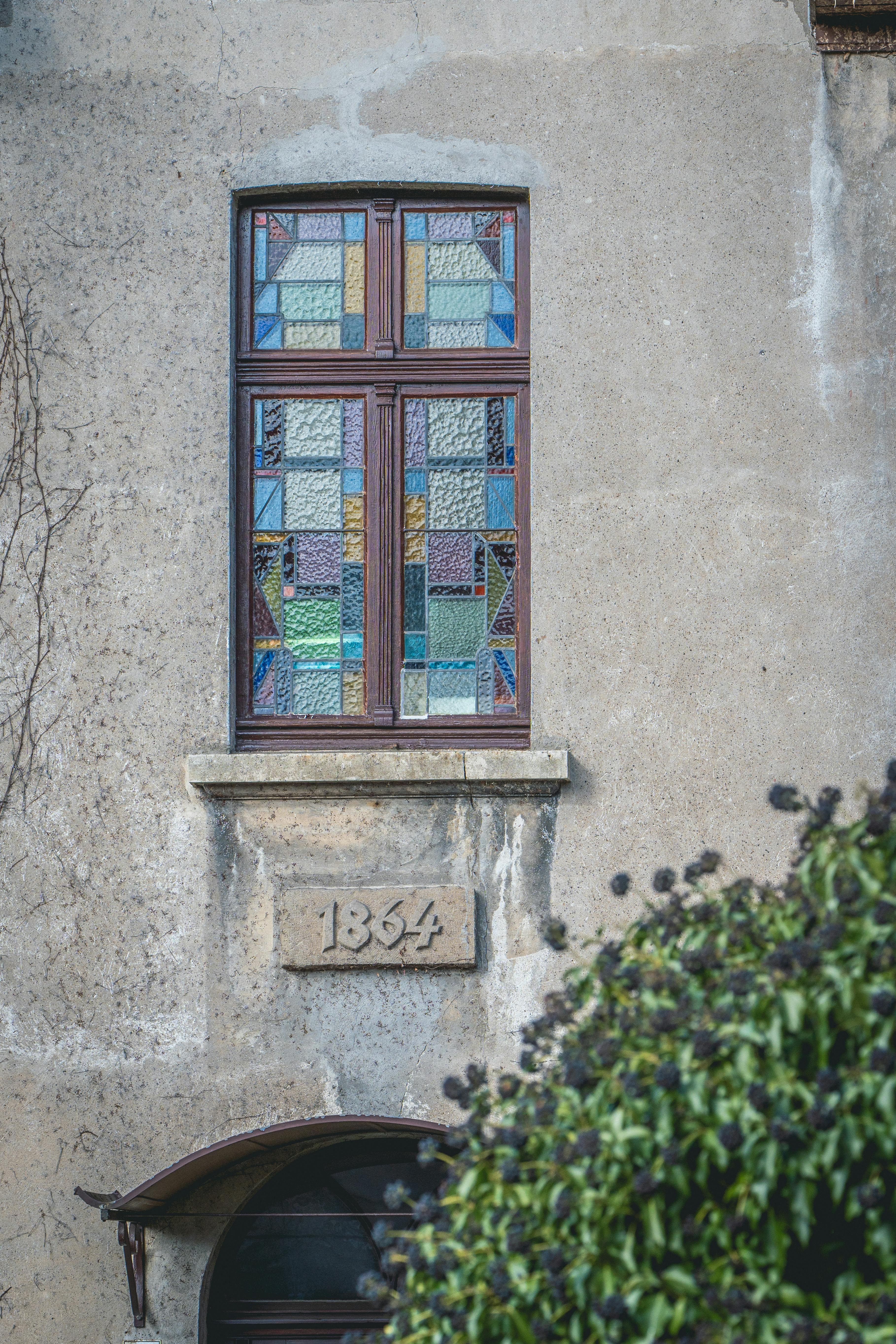 Historic Stained Glass Window with Date 1864 · Free Stock Photo
