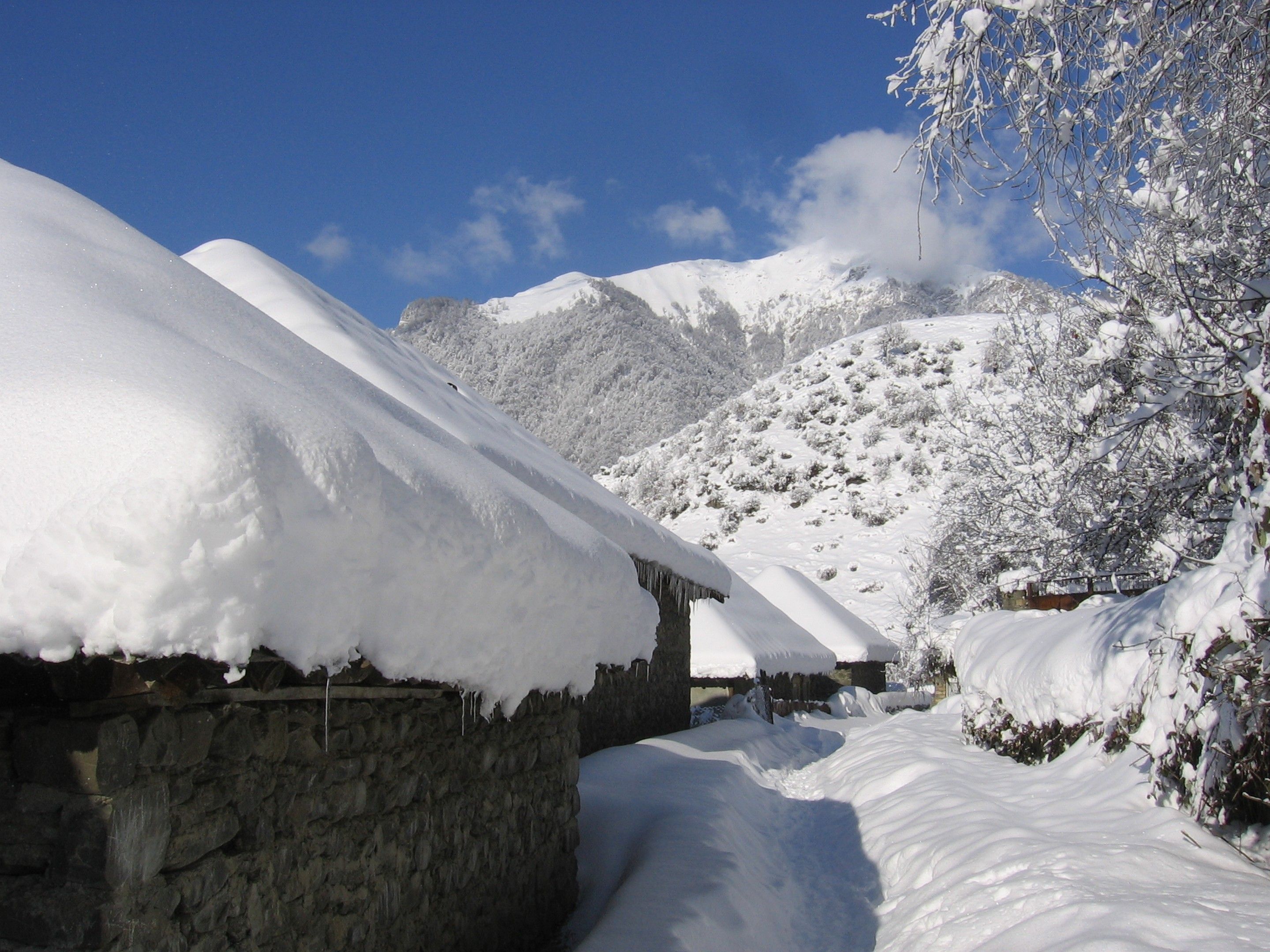 Snow-Capped Mountain Village in Winter Landscape · Free Stock Photo
