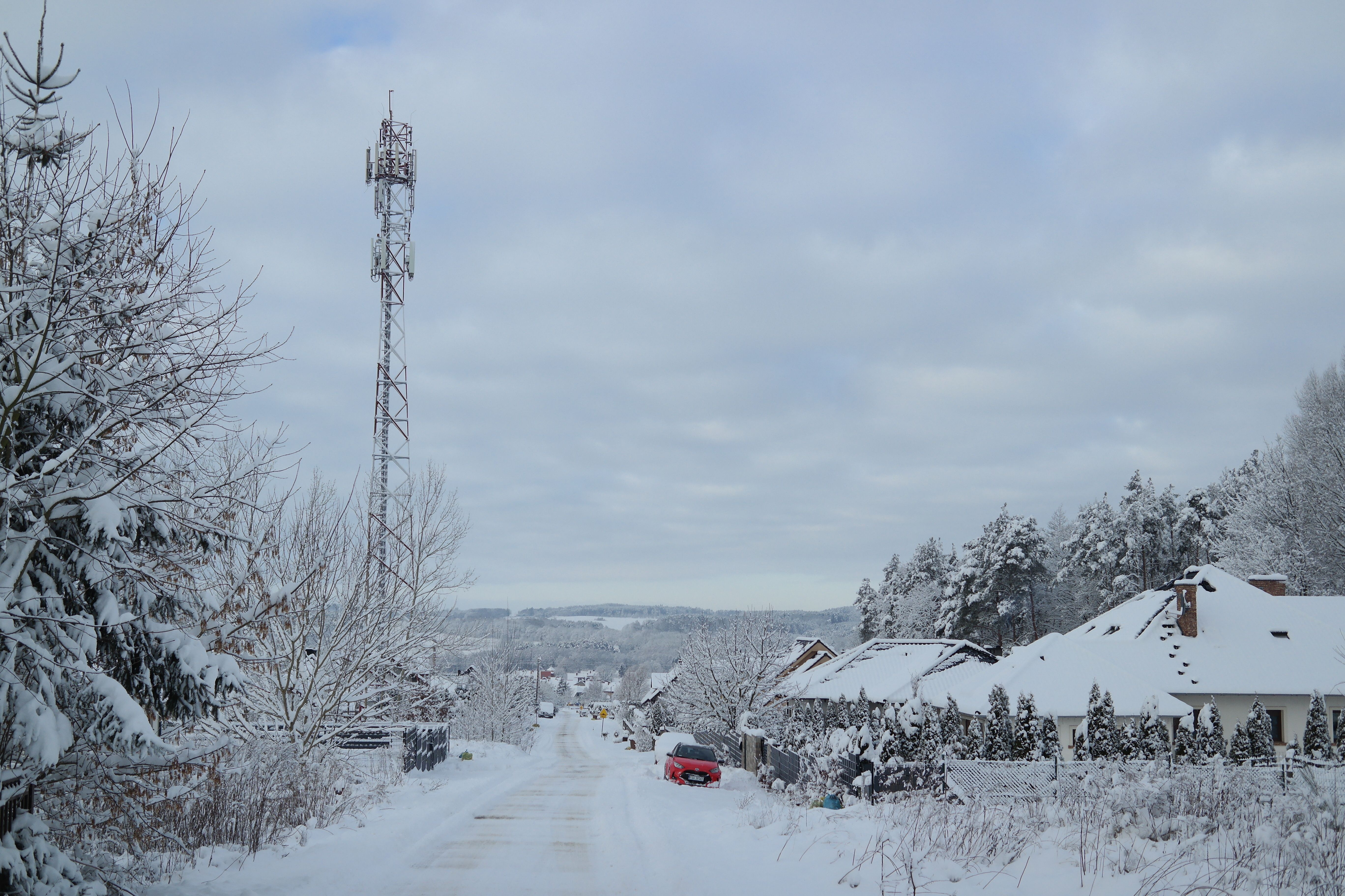 Snowy Winter Landscape with Communication Tower · Free Stock Photo