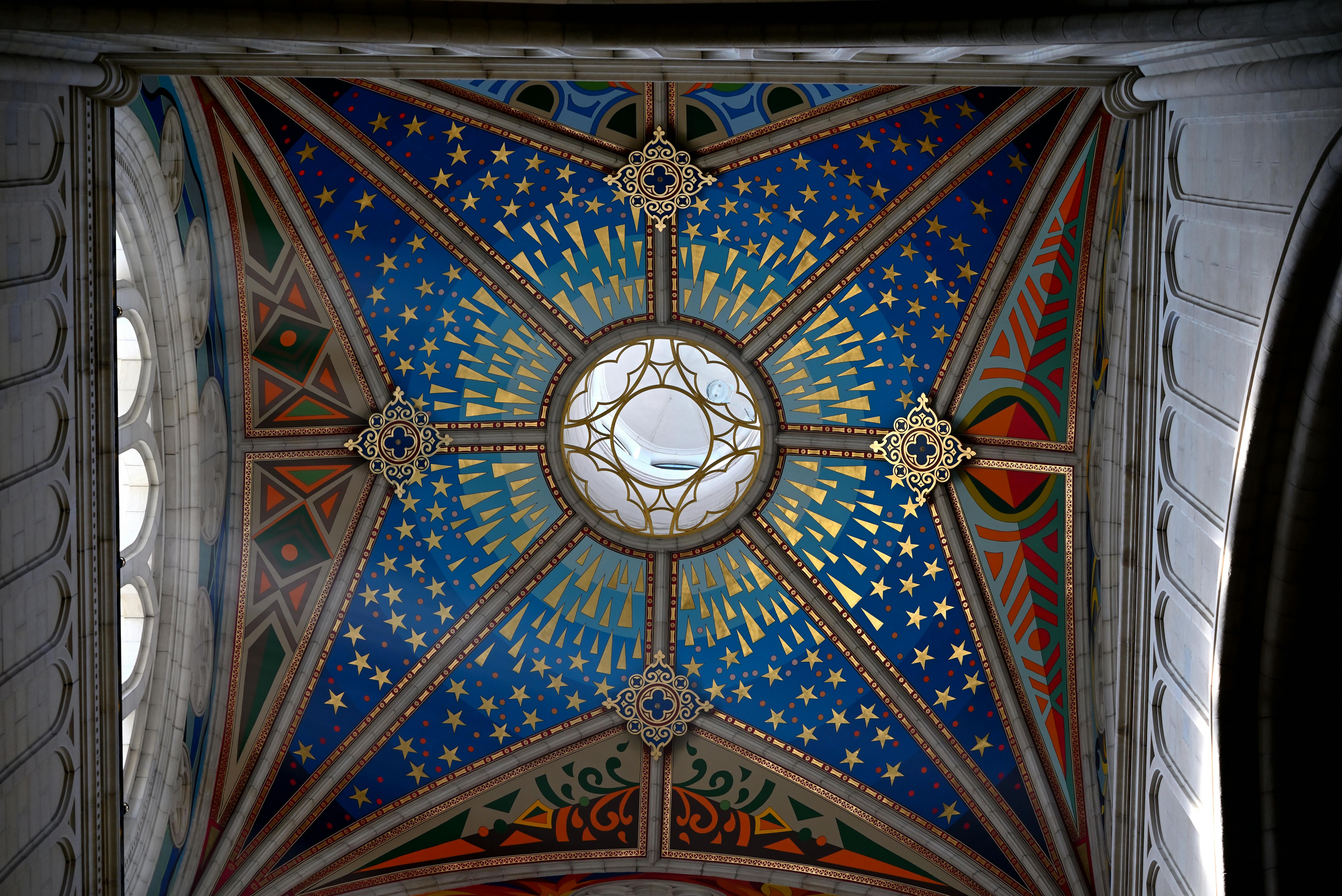 Intricate Stained Glass Ceiling in Historic Building · Free Stock Photo