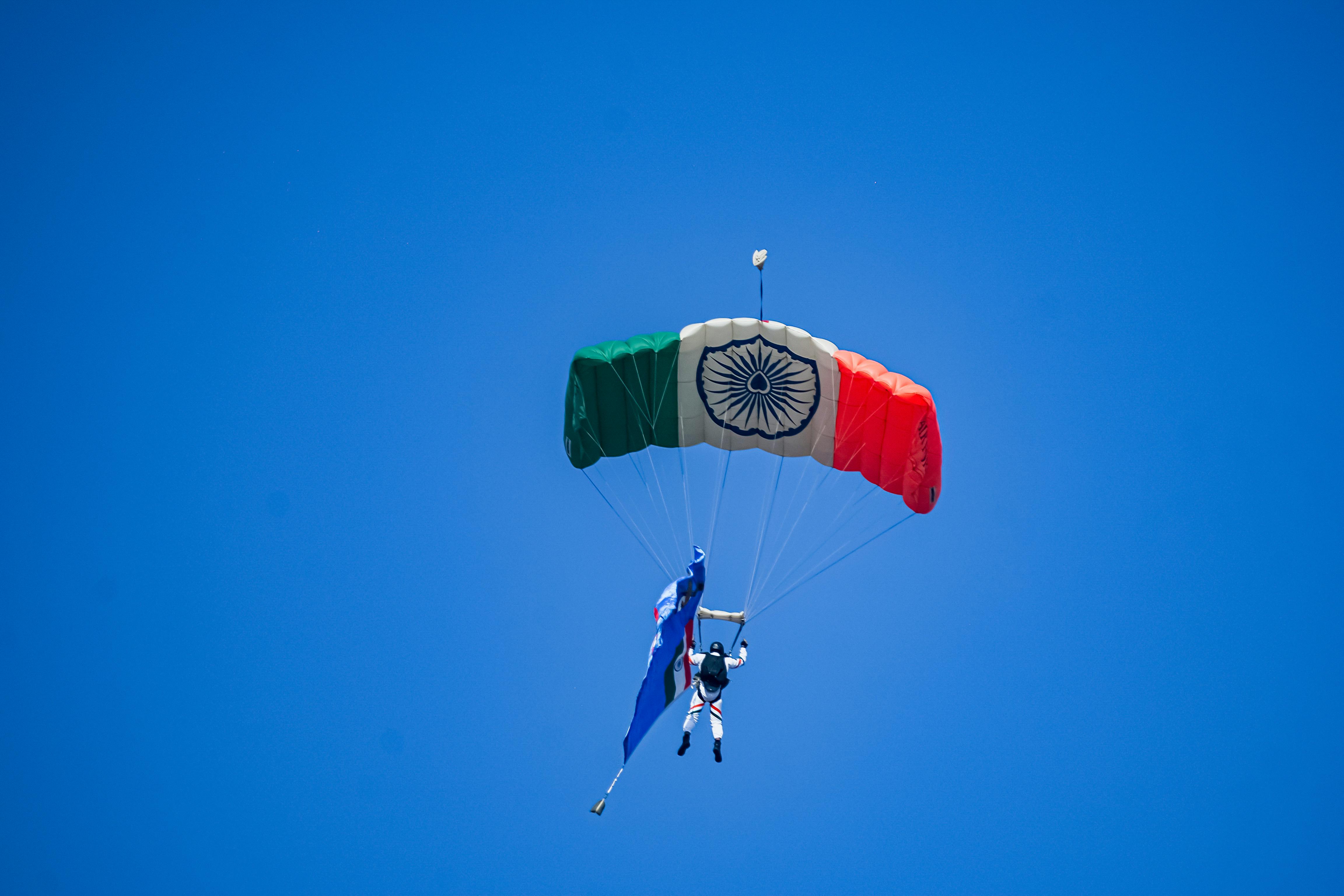 Skydiver Parachuting with Indian Flag Design · Free Stock Photo