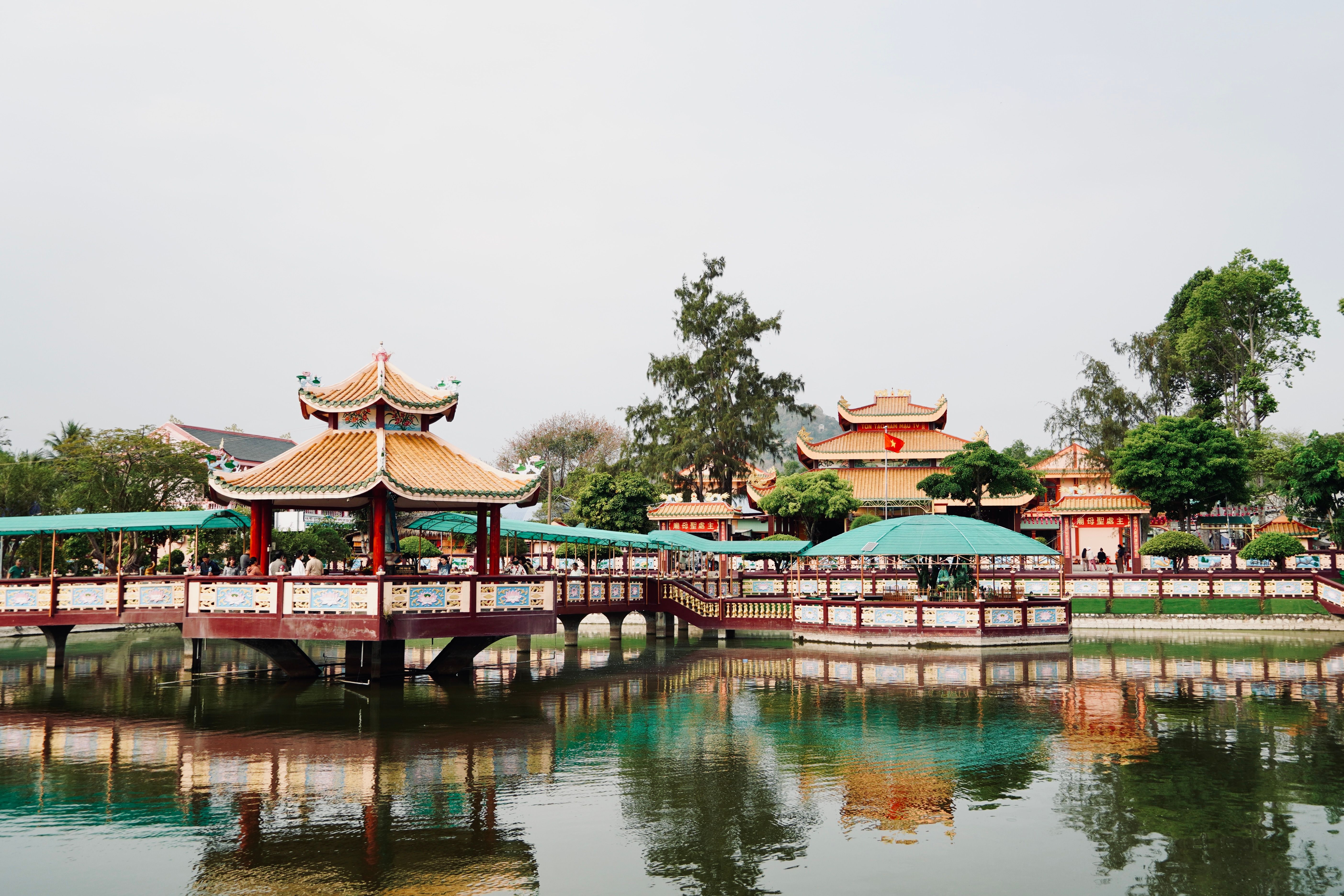 Chinese Temple and Pond Landscape View · Free Stock Photo