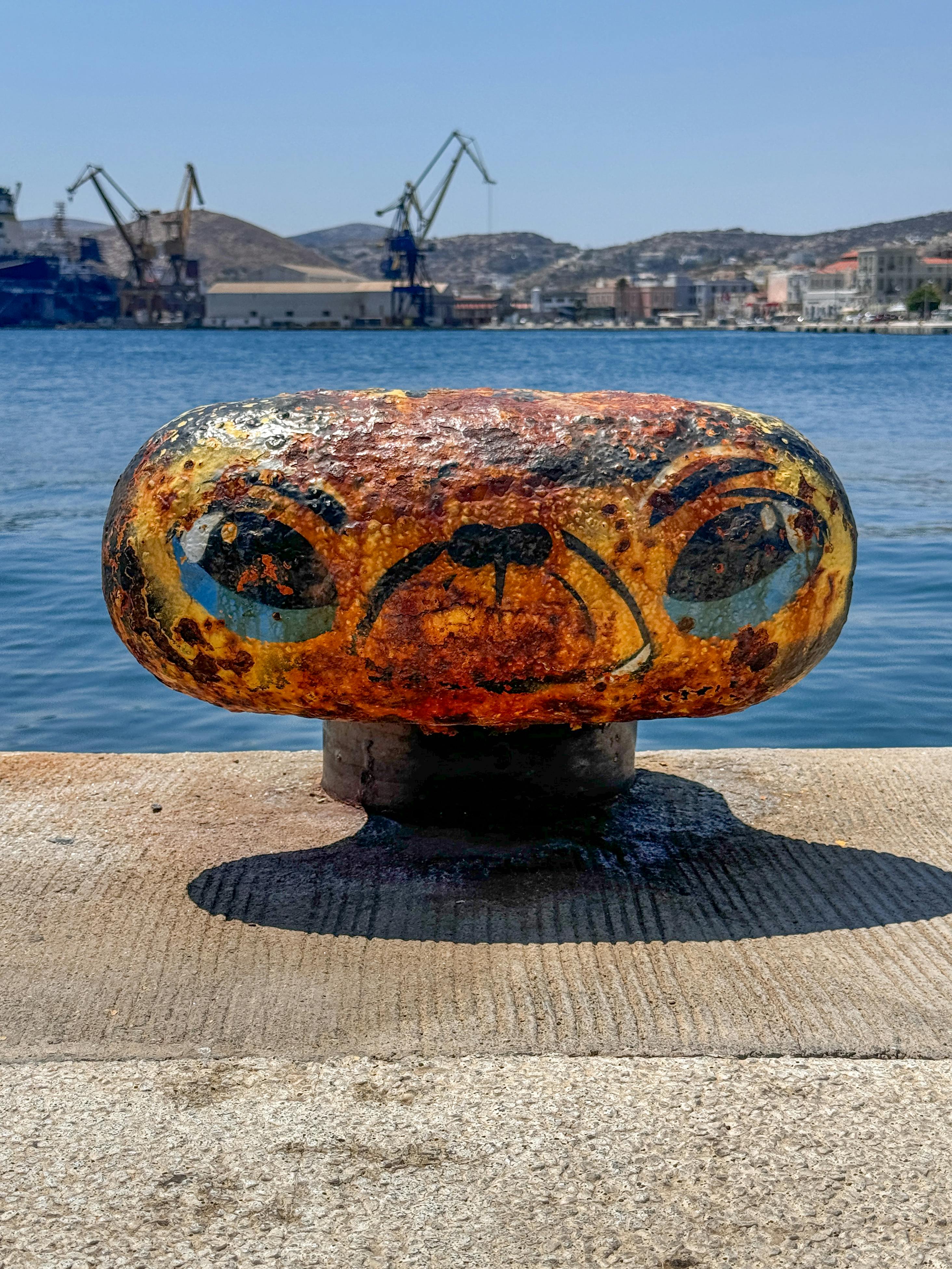 Quirky Dock Bollard Art in Ermoupoli, Greece · Free Stock Photo