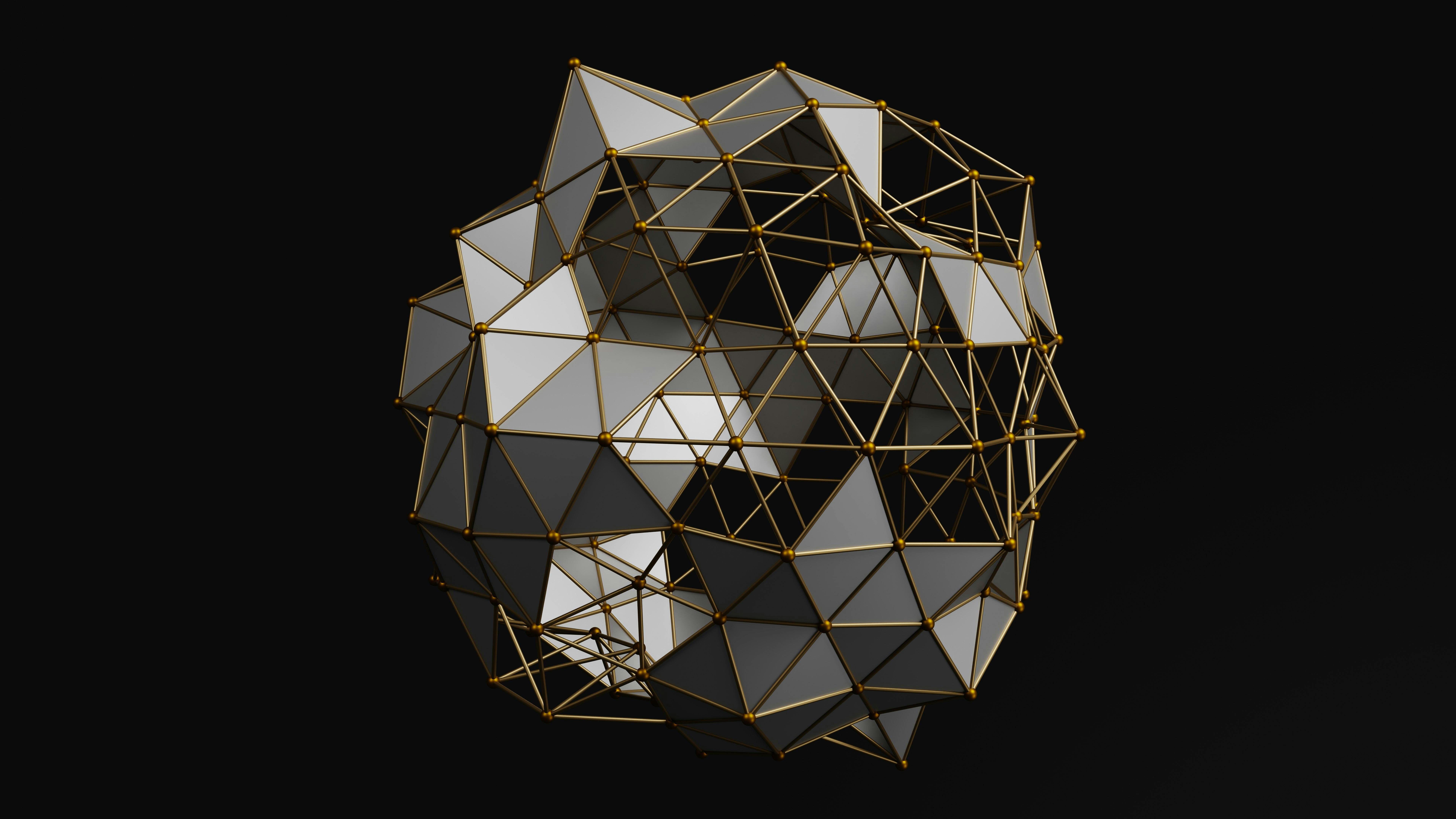 Geometric Abstract 3D Structure with Gold Framework · Free Stock Photo