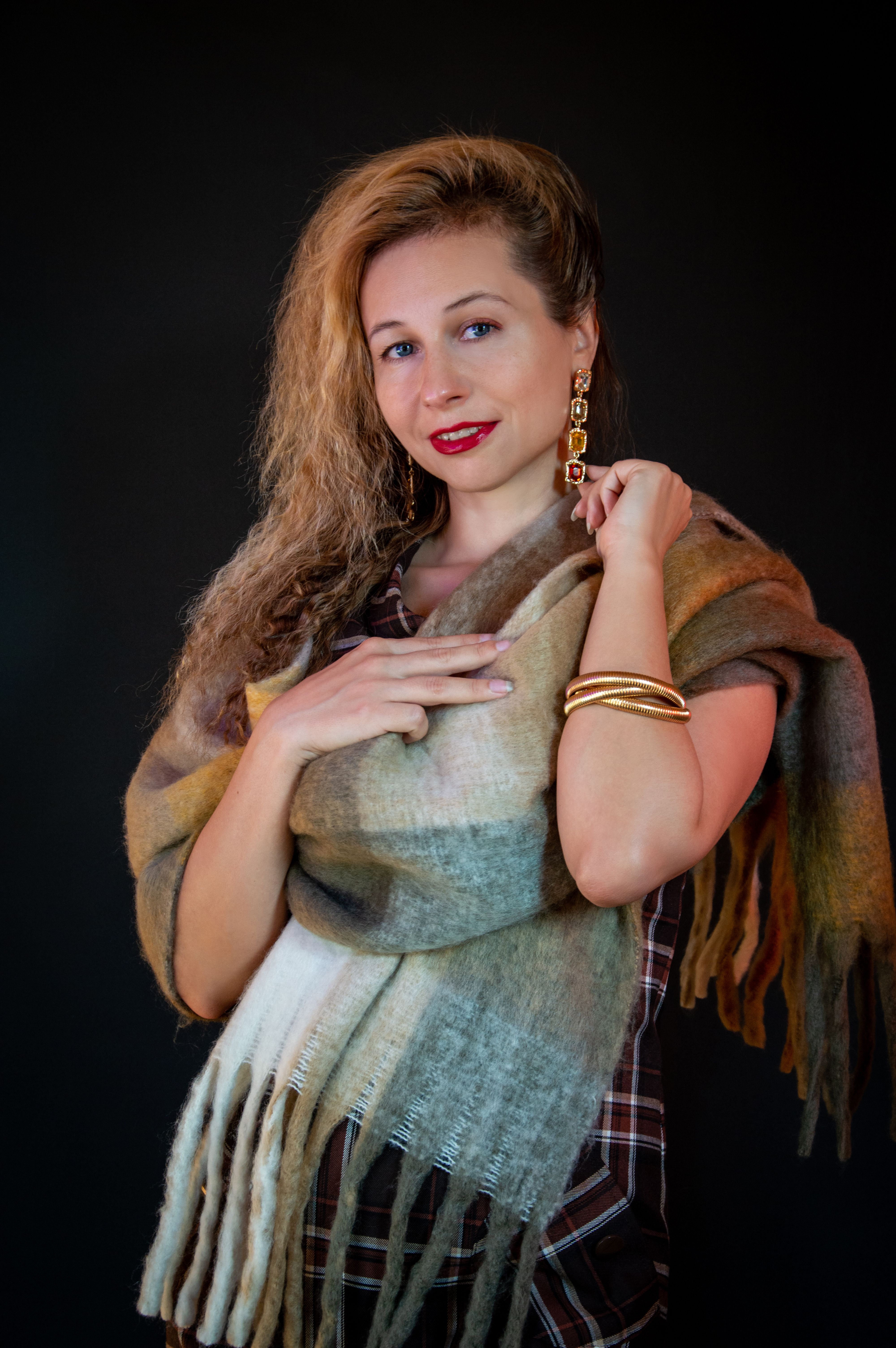 Portrait of Woman Wearing Elegant Scarf and Earrings · Free Stock Photo