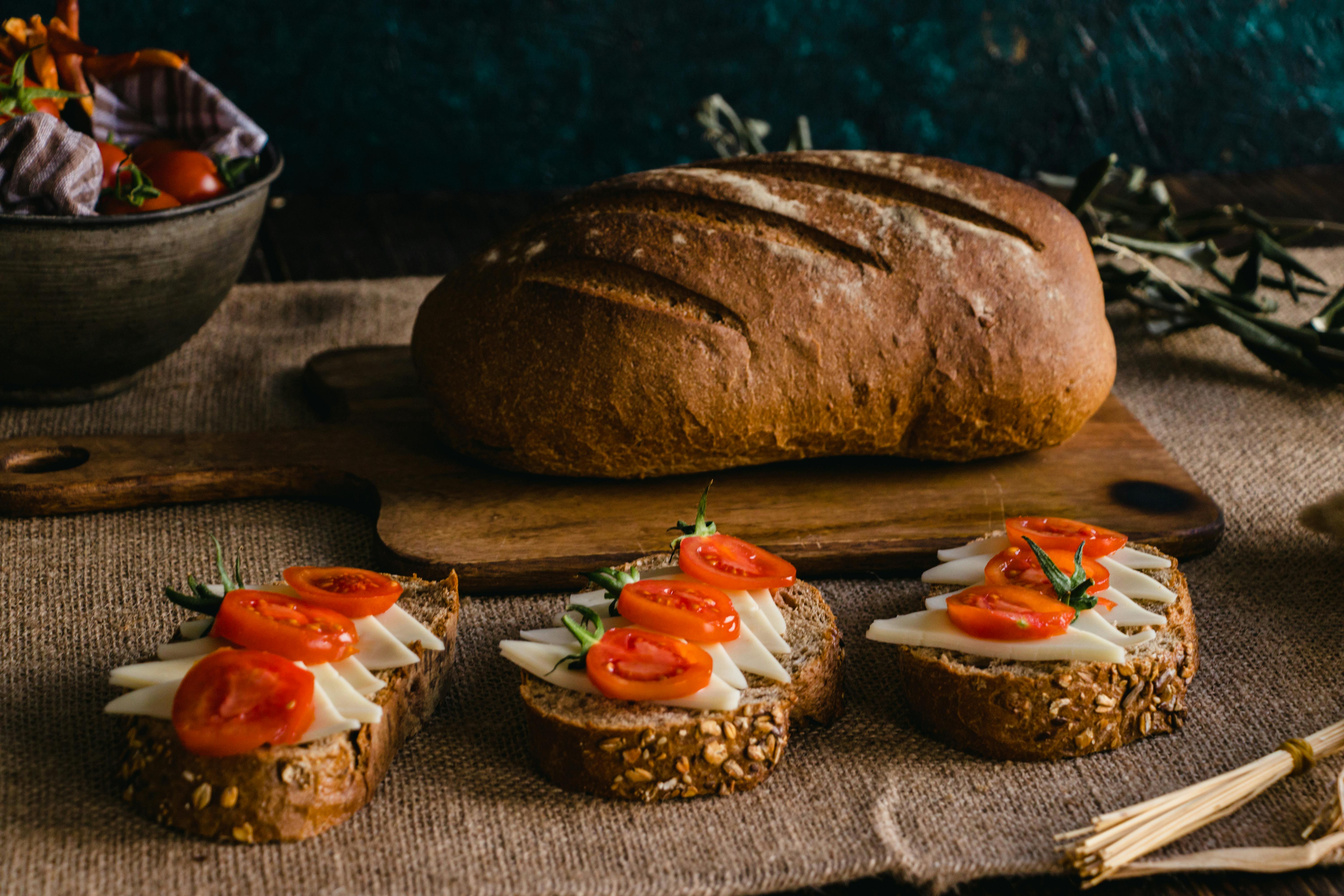 Fresh Multi-Grain Bread with Tomato and Cheese · Free Stock Photo