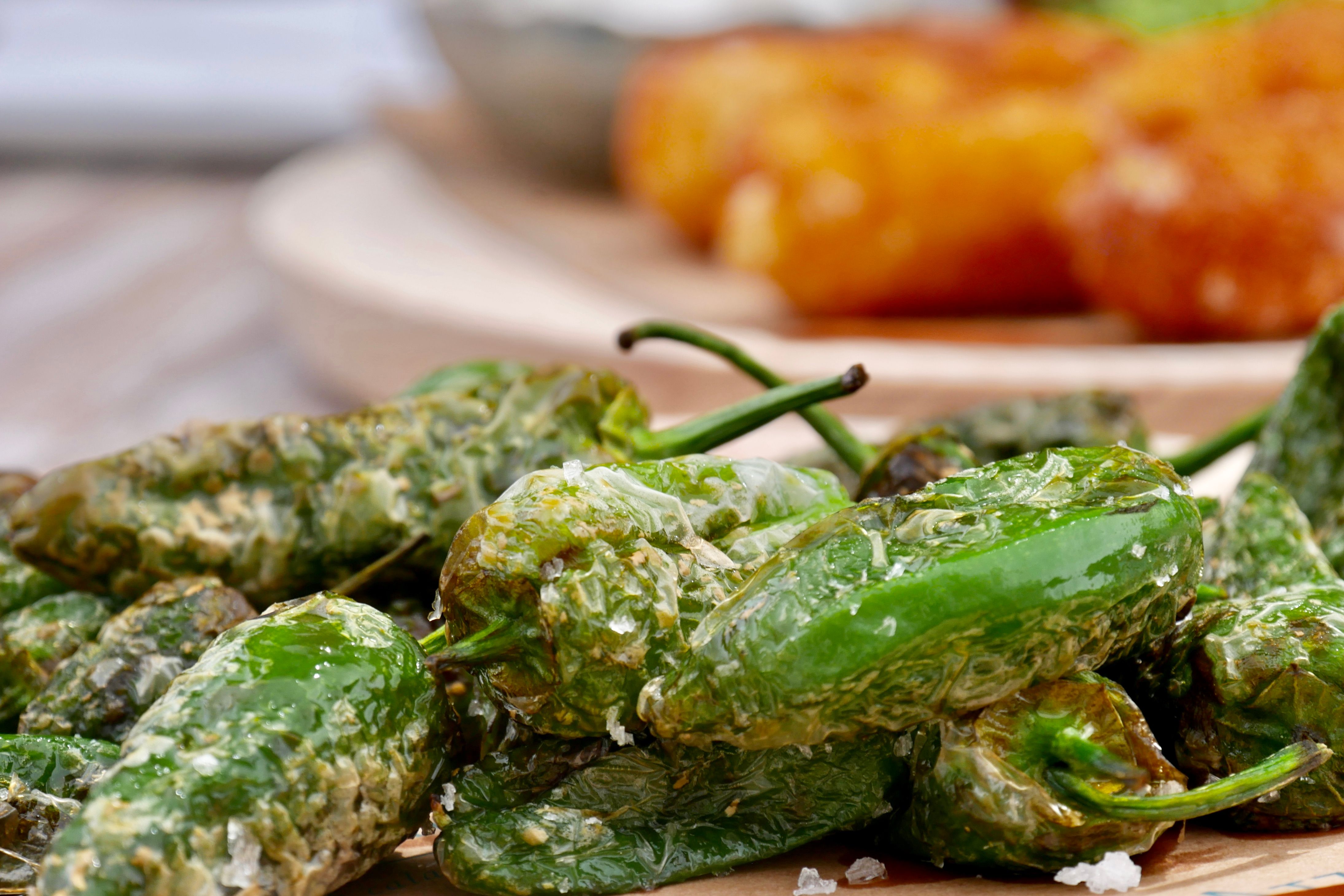 Close-up of Padrón Peppers with Salt Crystals · Free Stock Photo