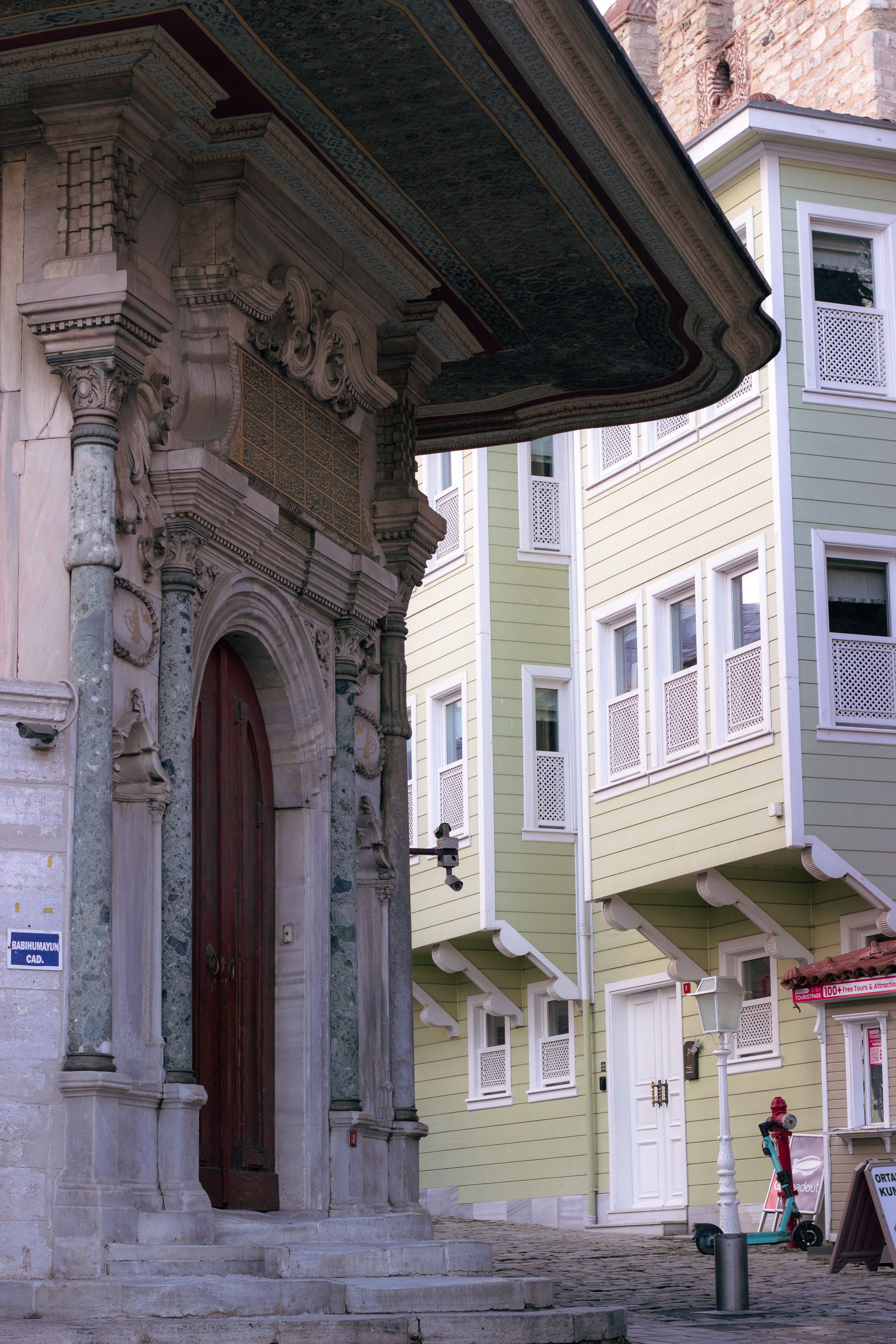 Historic architecture with pastel green buildings · Free Stock Photo