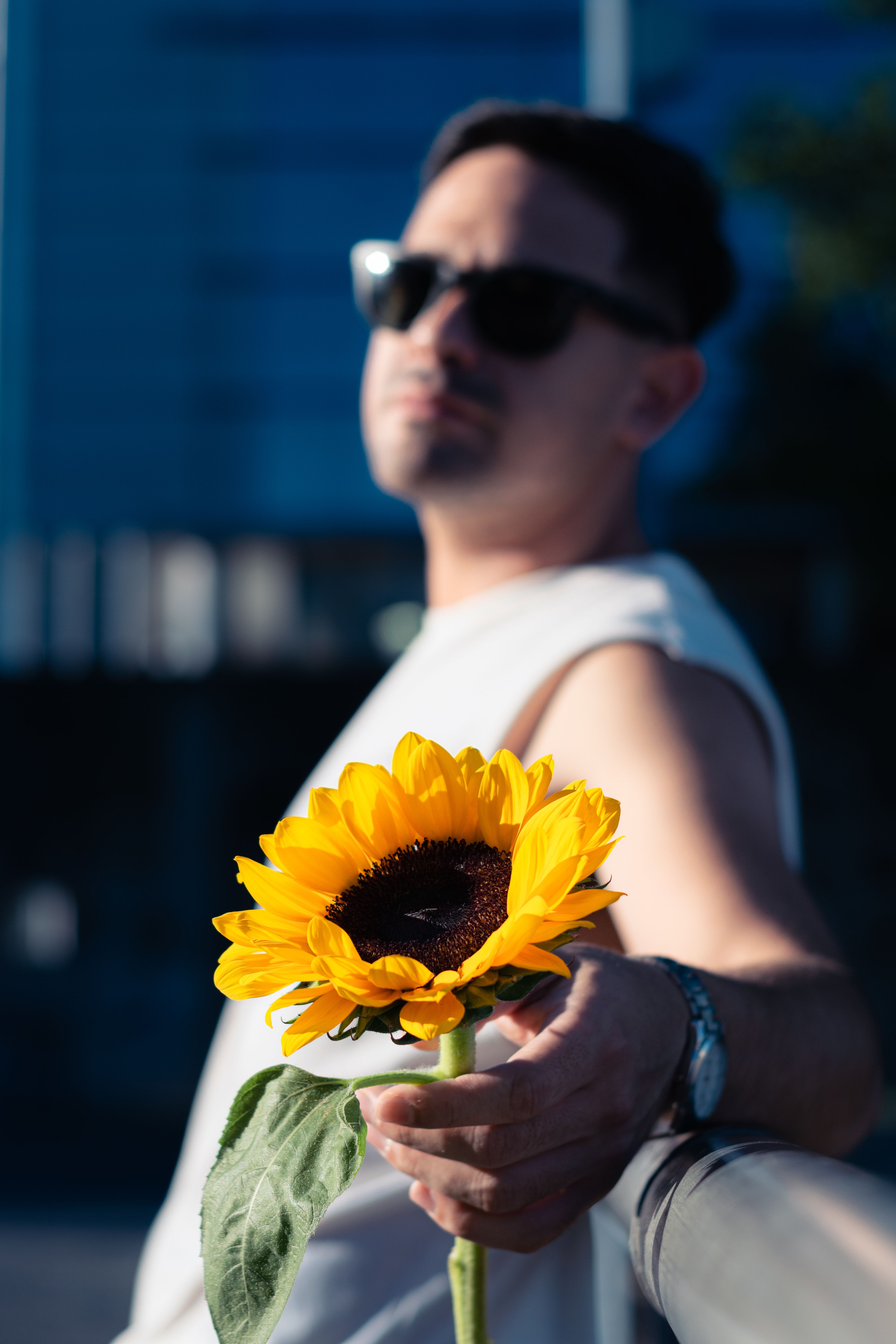 Man Holding Sunflower in Buenos Aires Street Scene · Free Stock Photo