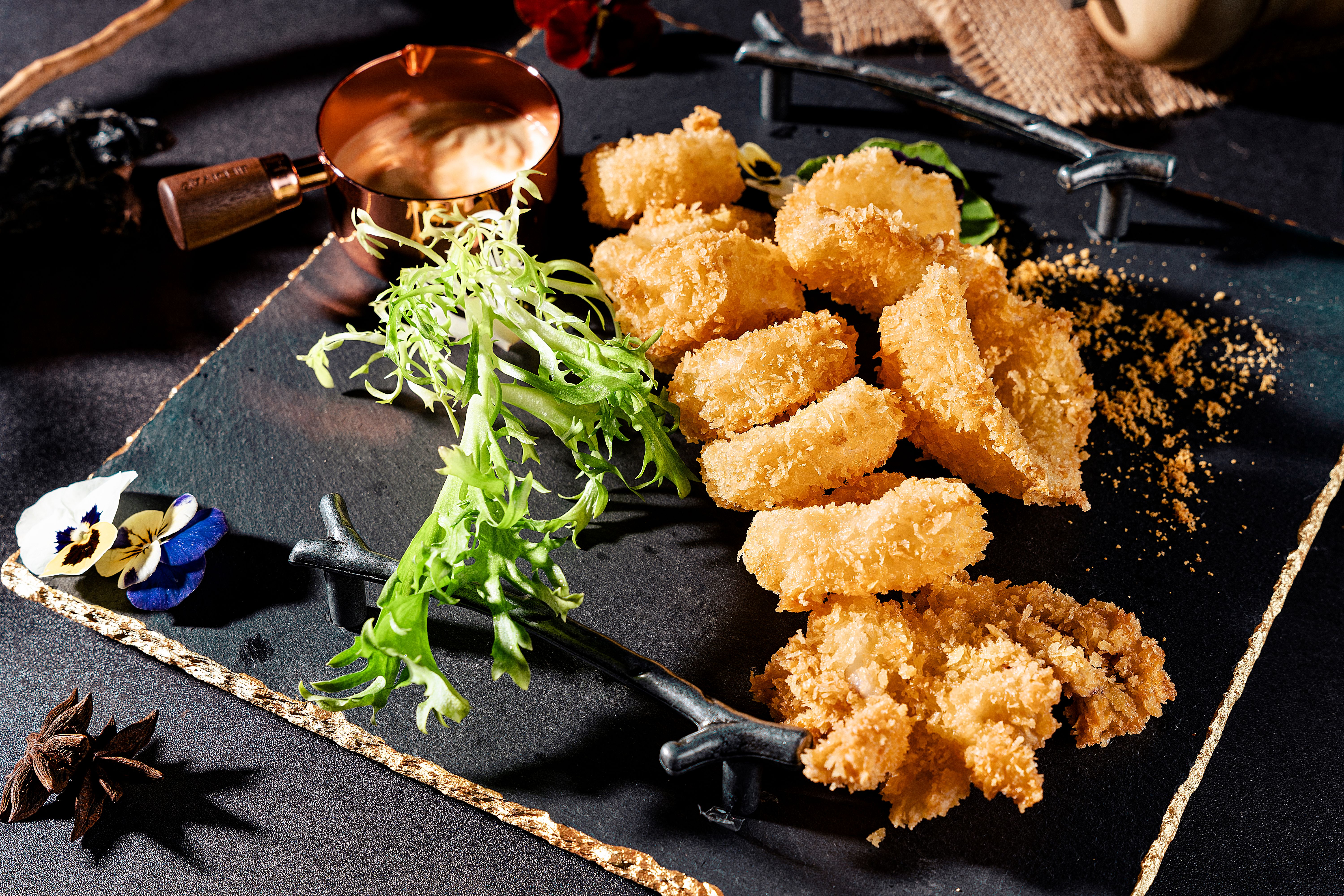 Crispy Fried Fish with Fresh Garnish on Slate · Free Stock Photo