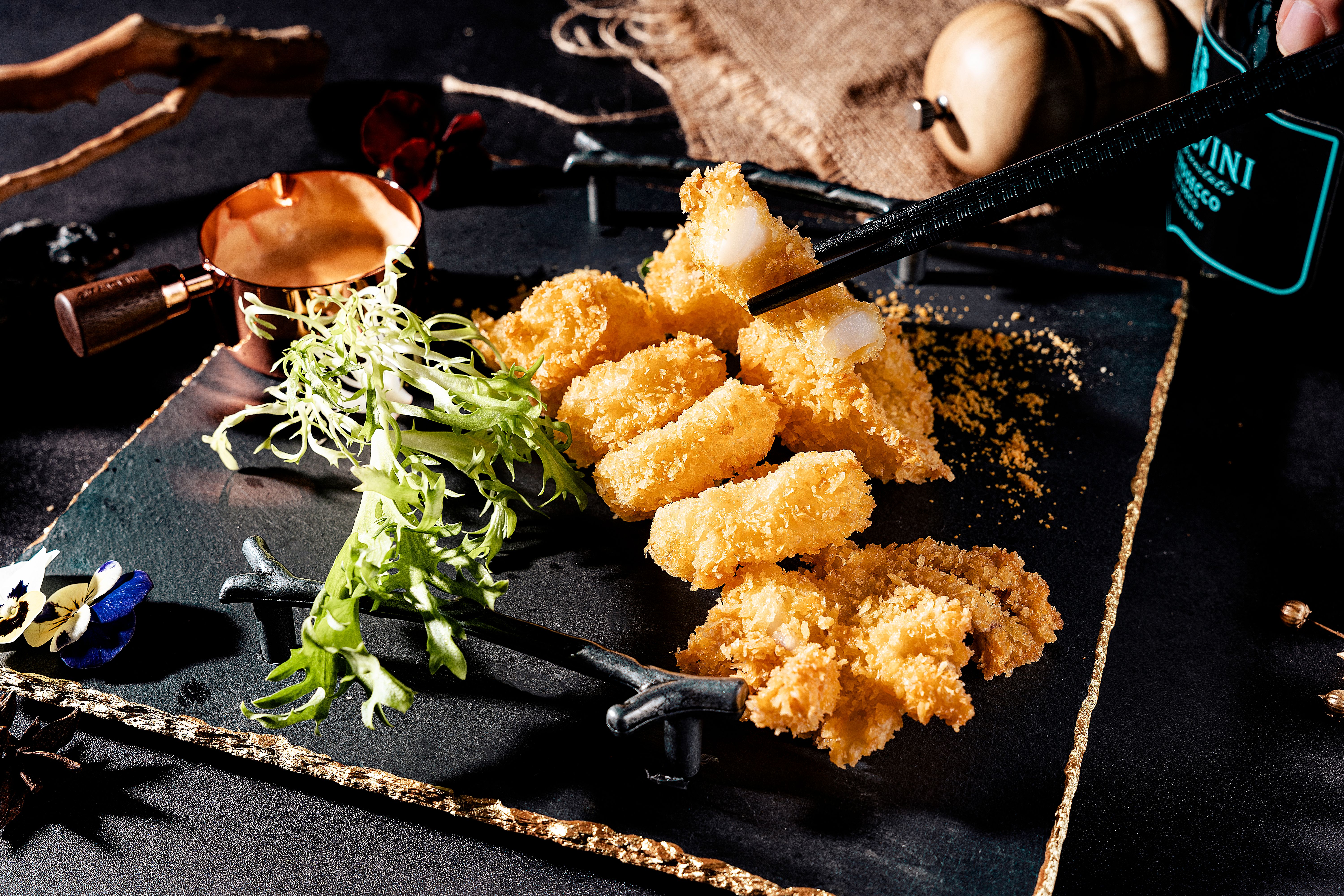 Crispy Fried Seafood with Fresh Garnish · Free Stock Photo