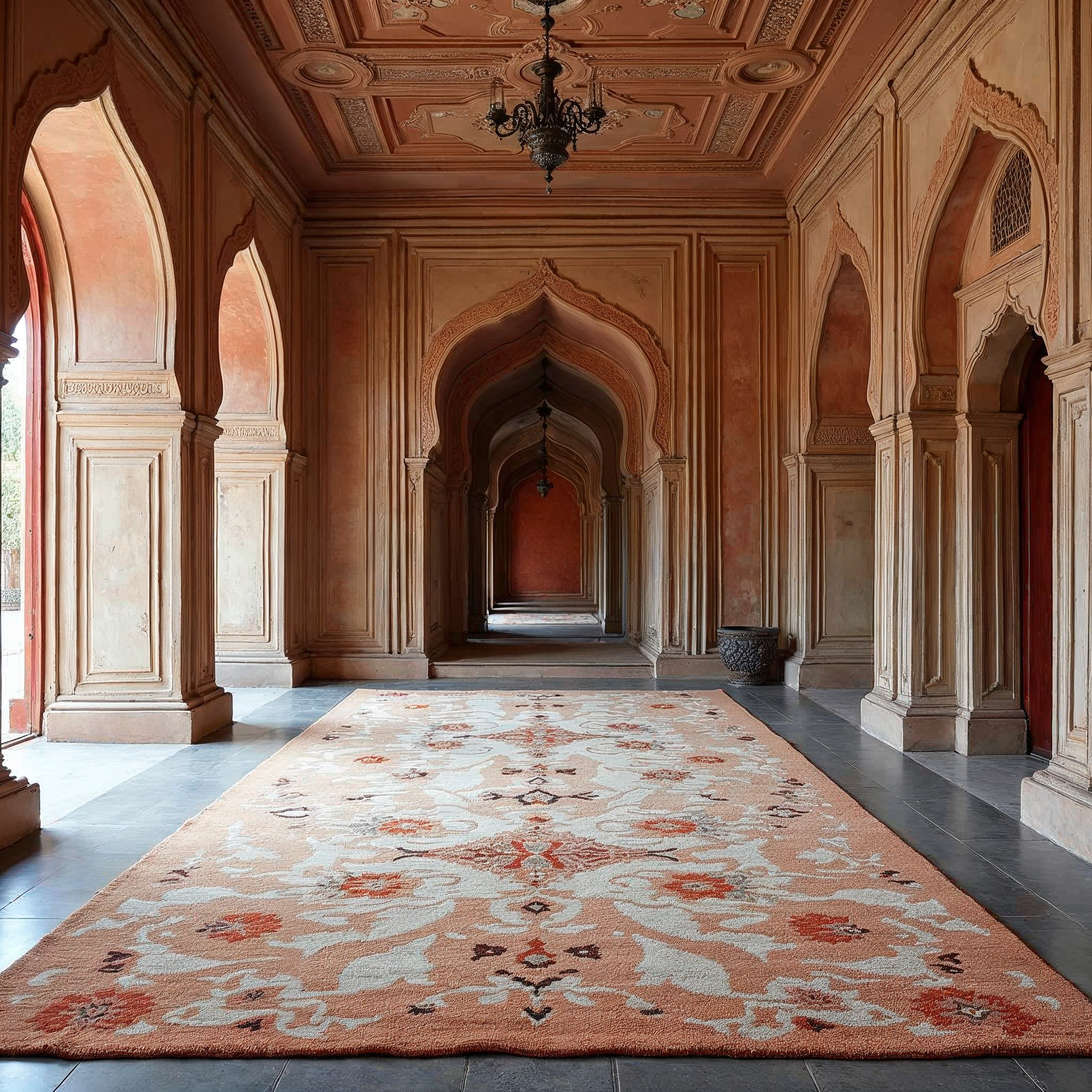 Intricate Traditional Carpet in Historic Indian Corridor · Free Stock Photo