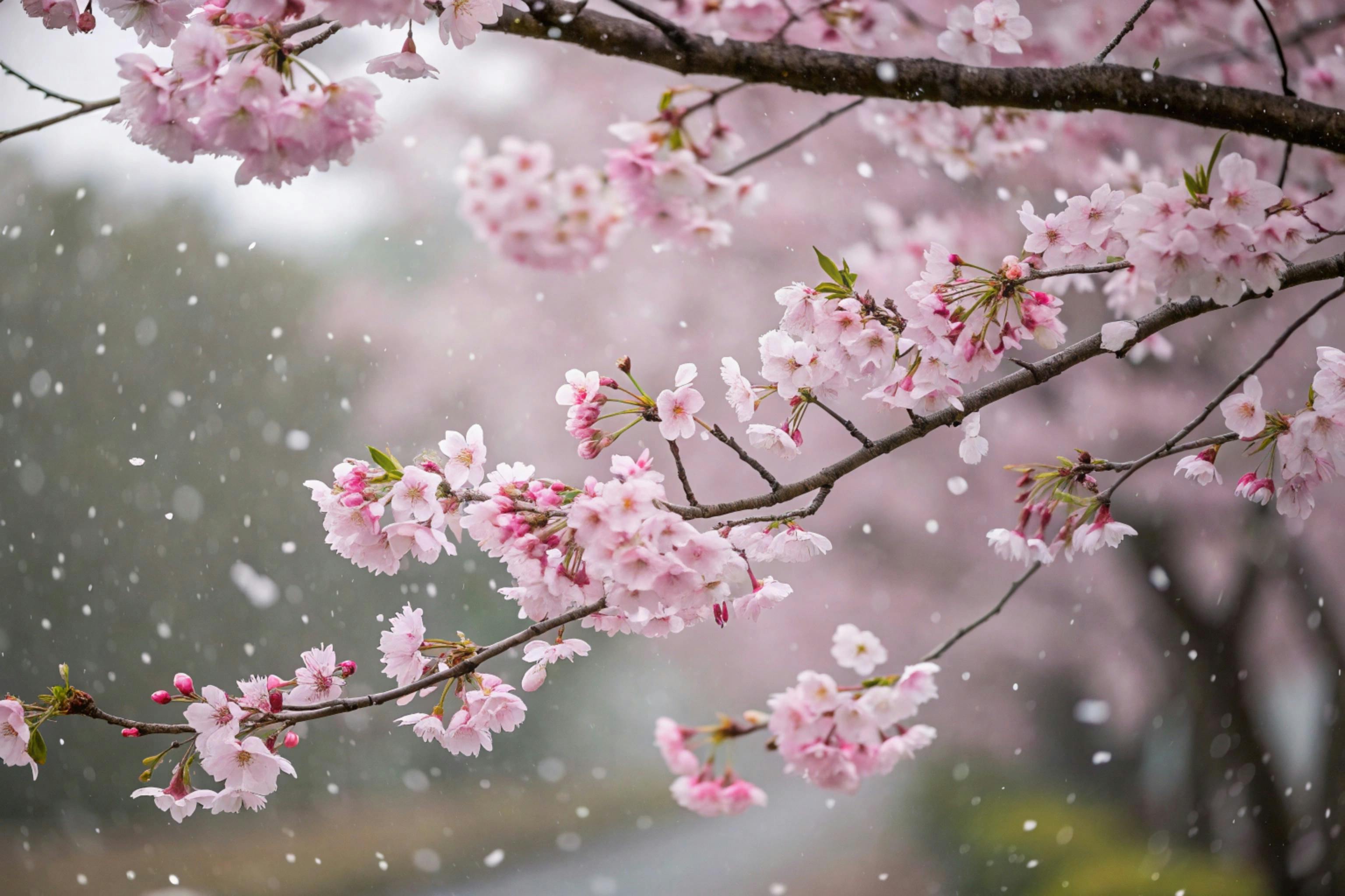Beautiful Cherry Blossom in Springtime Snowfall · Free Stock Photo