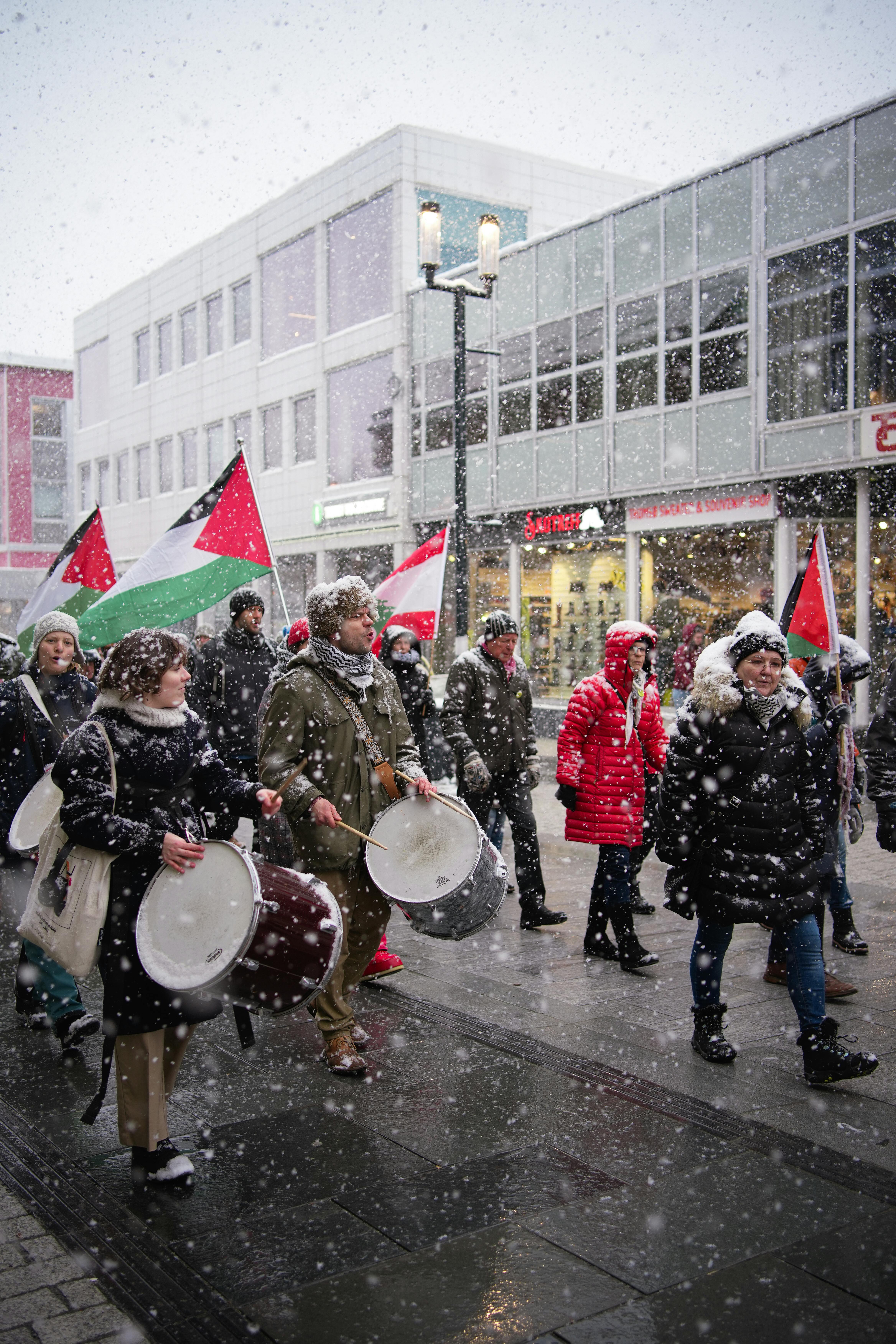 Vibrant Snowy Protest in Tromsø Streets · Free Stock Photo