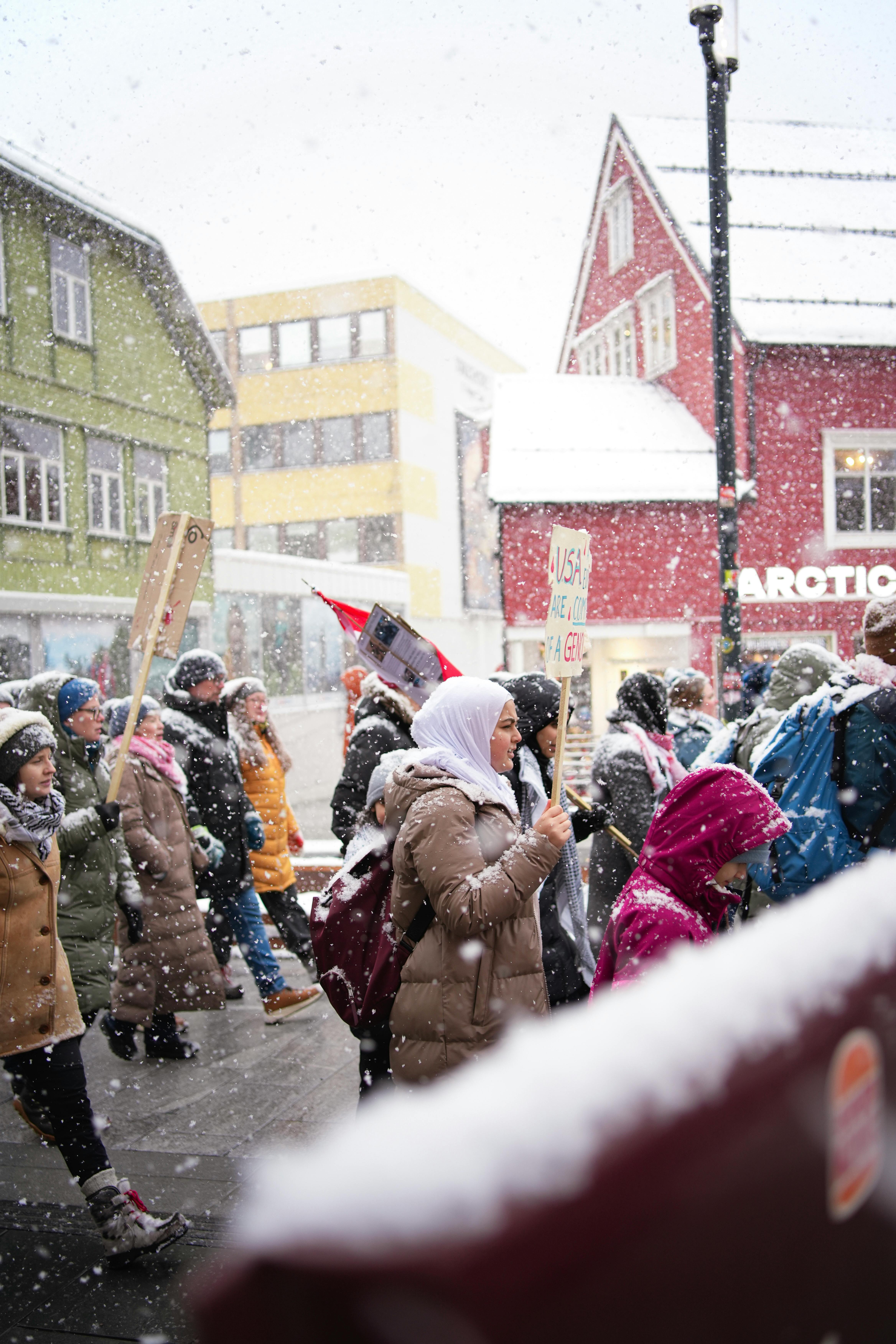 Snowy Protest in Tromsø, Norway Street Scene · Free Stock Photo