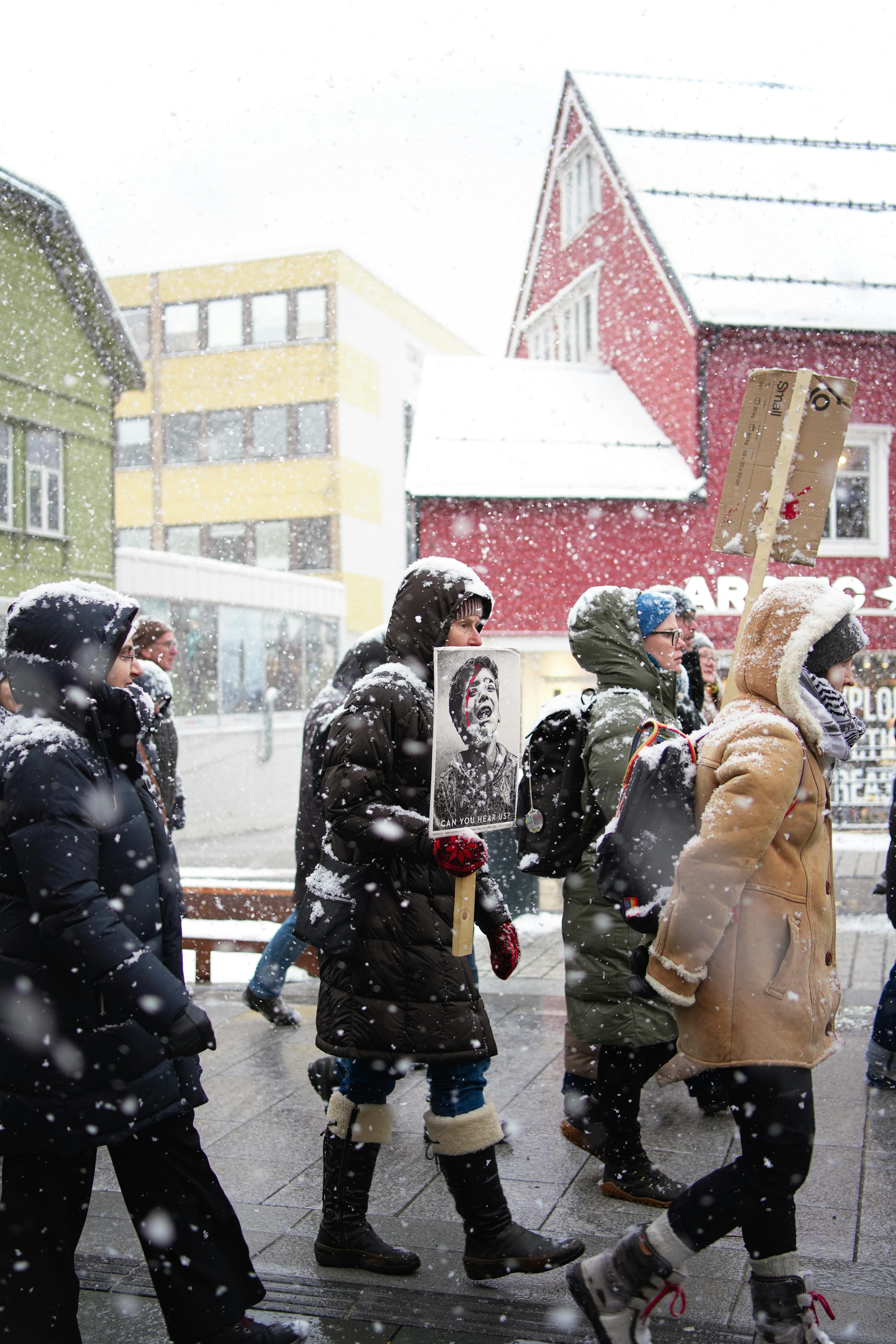 Snowy Protest Scene in Tromsø, Norway · Free Stock Photo