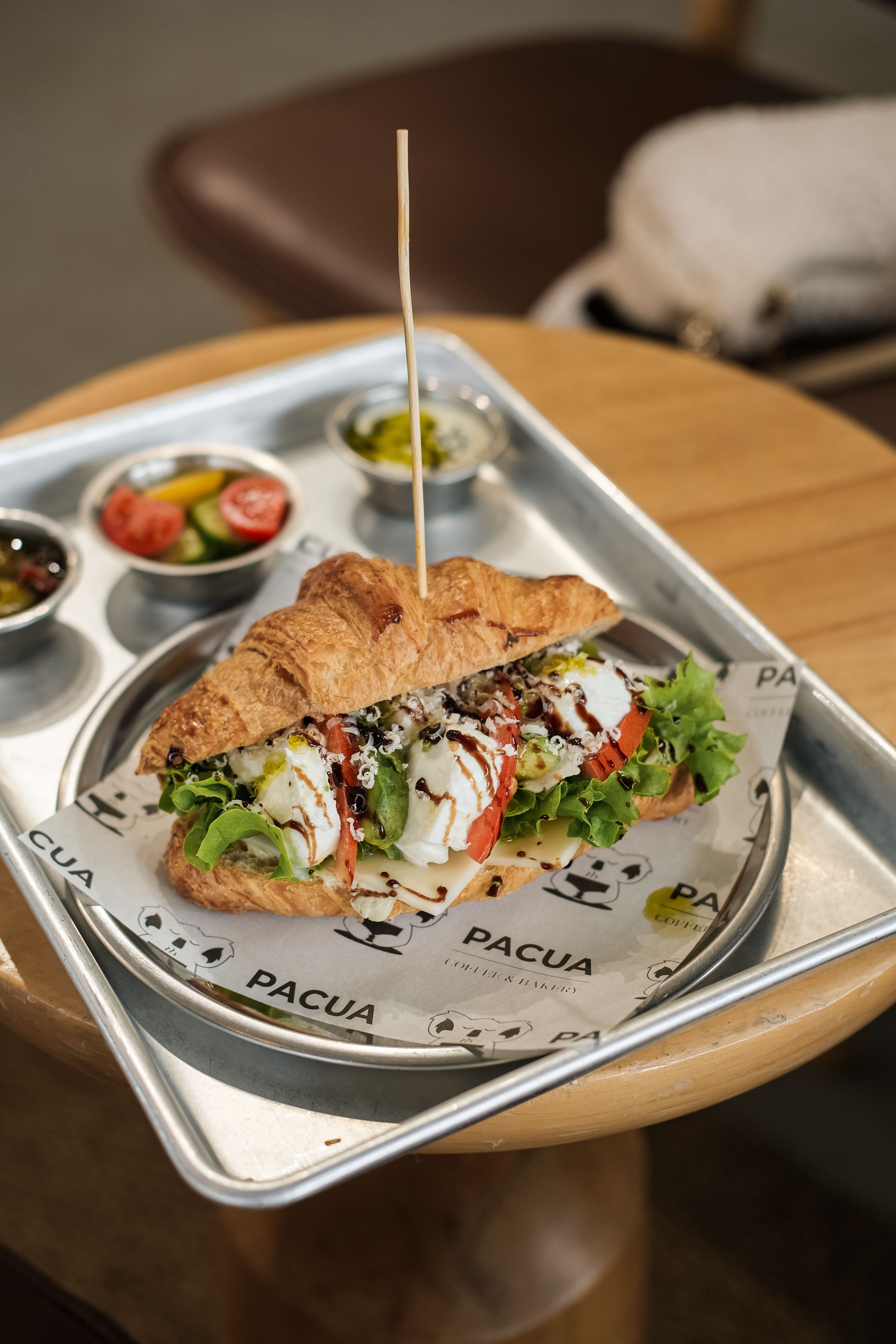Delicious Croissant Sandwich on Metal Tray · Free Stock Photo