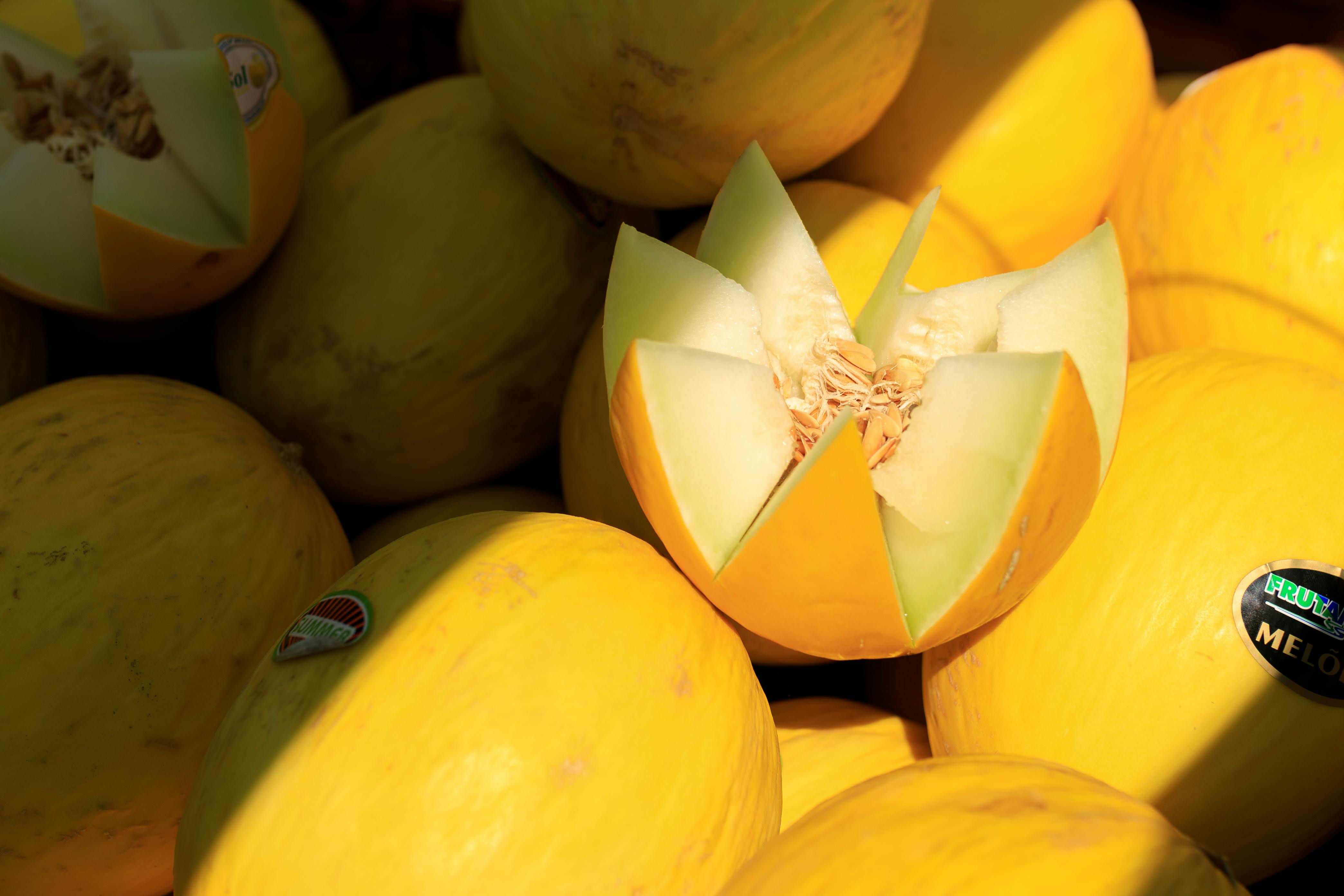 Fresh Yellow Melon Display in Natural Light · Free Stock Photo