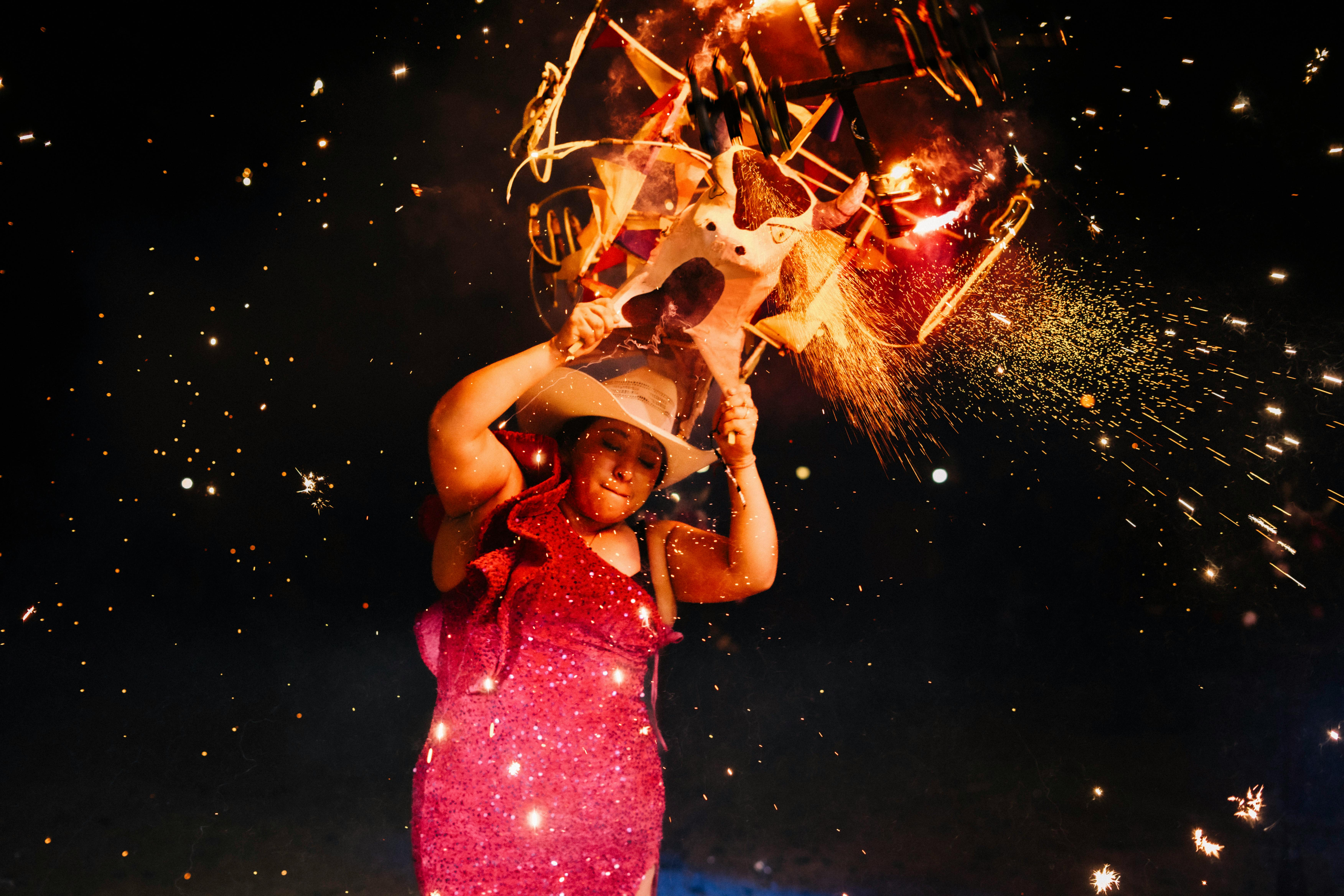 Festive Night Fireworks Dance Celebration · Free Stock Photo