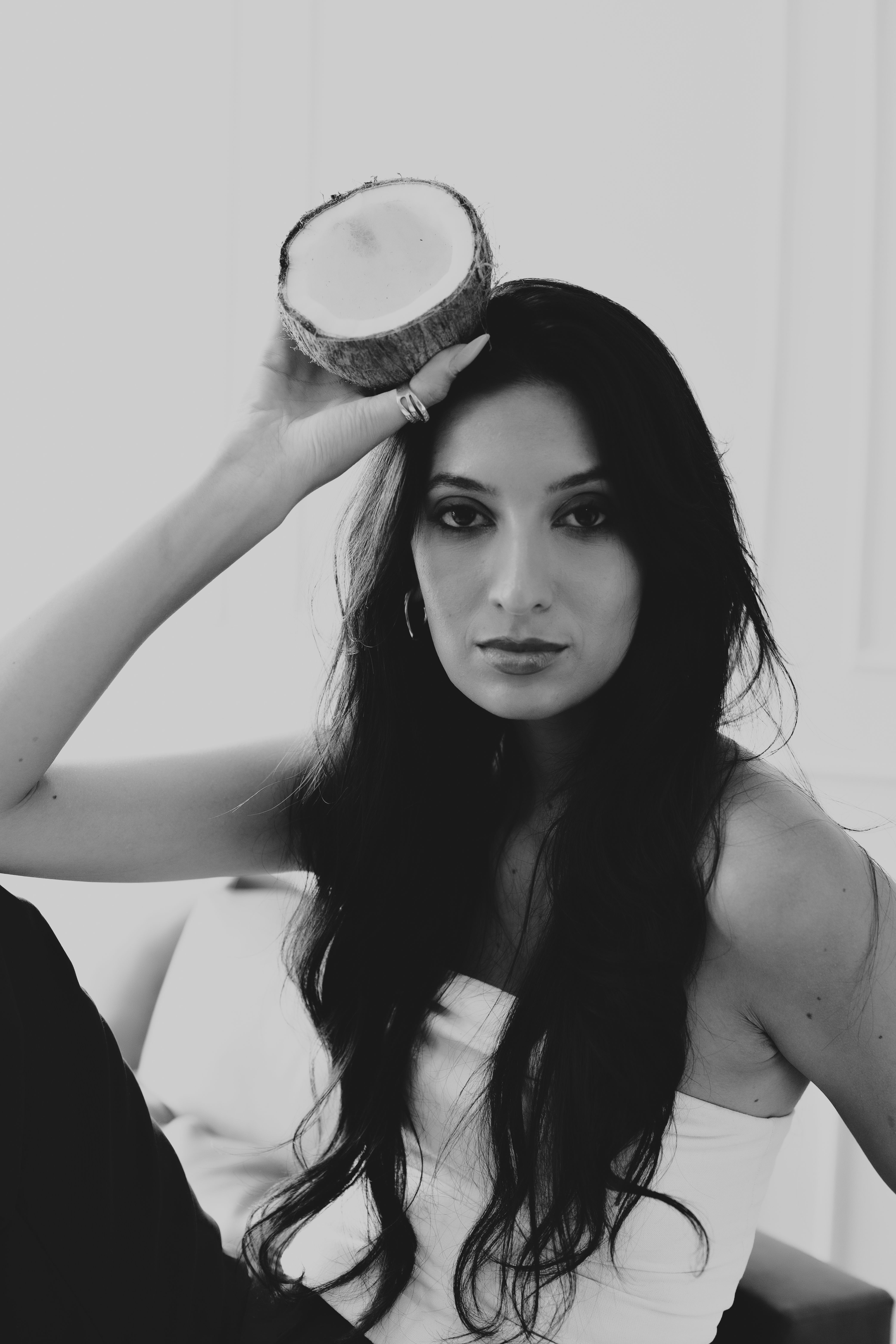 Black and White Portrait with a Coconut · Free Stock Photo