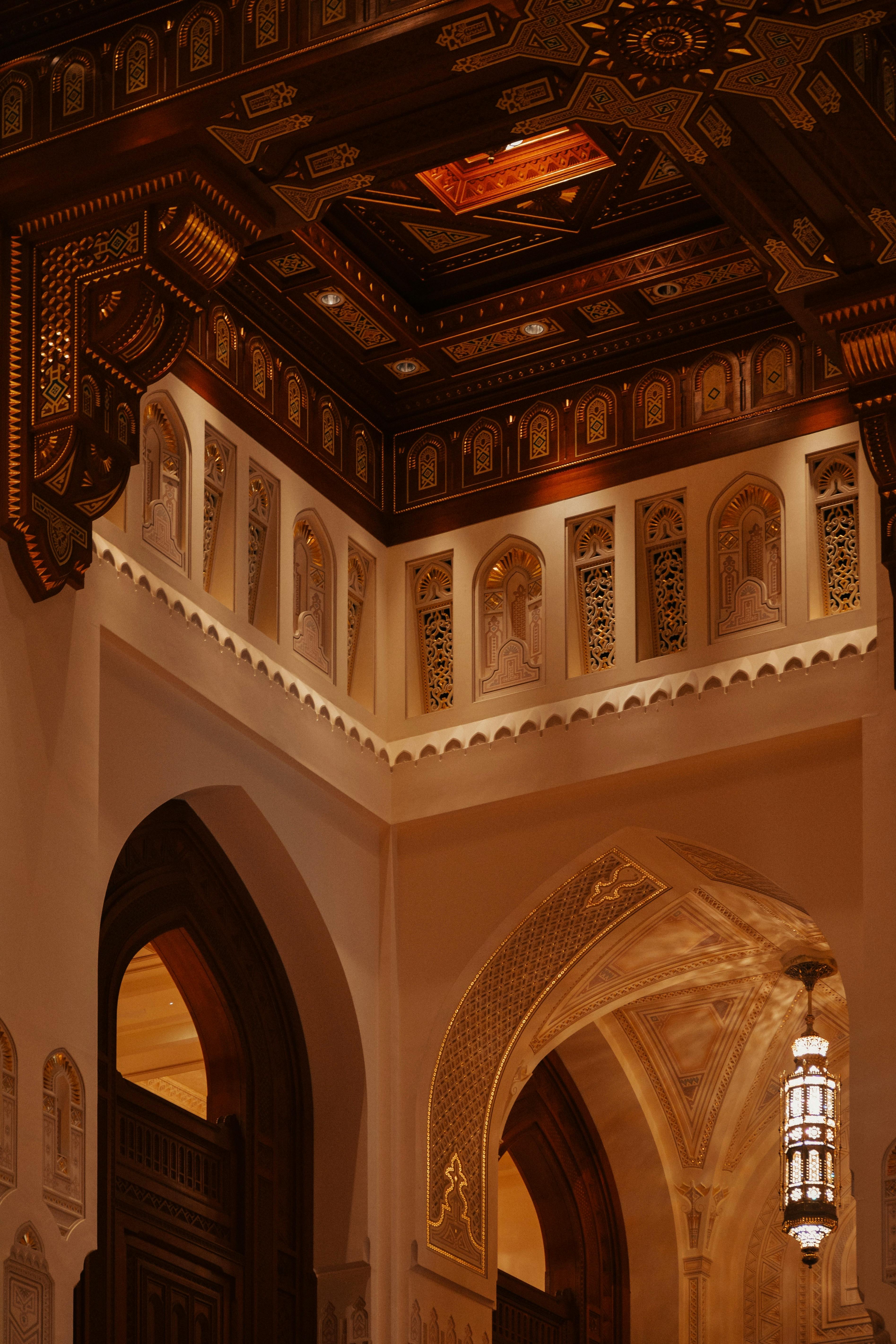 Intricate Arabic Architectural Ceiling in Muscat · Free Stock Photo