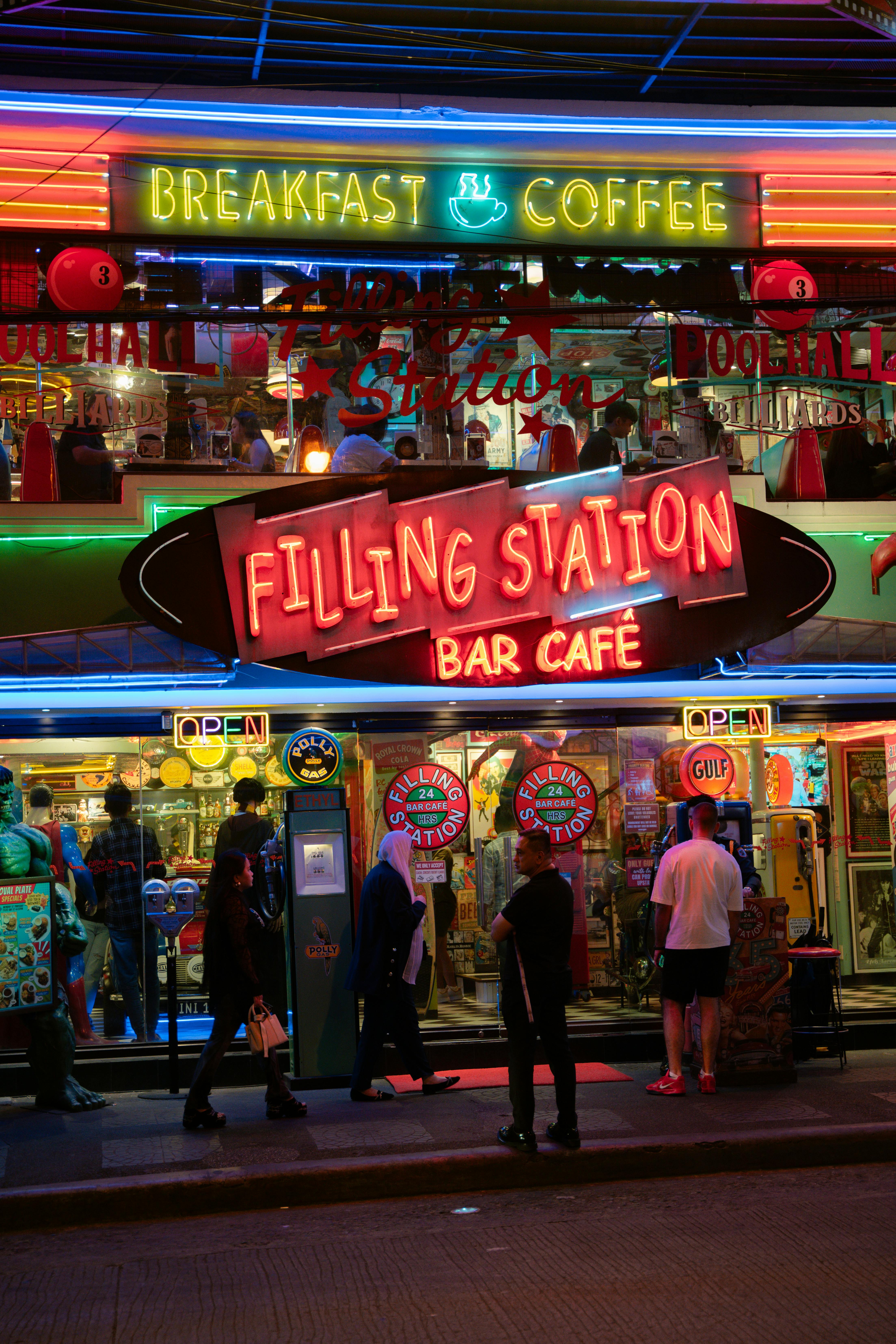 Neon Lit Filling Station Cafe Entrance · Free Stock Photo