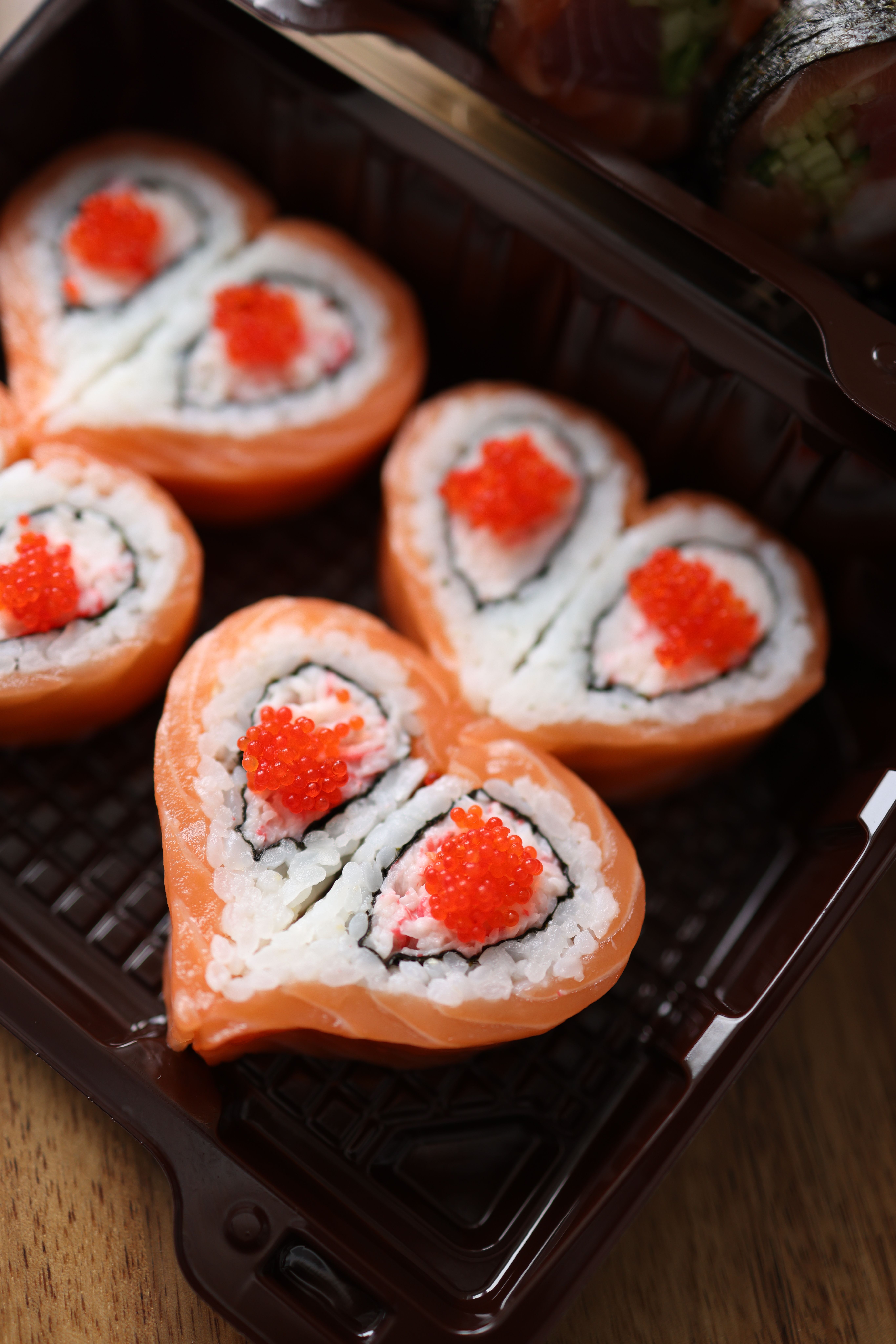 Heart-Shaped Salmon Sushi Rolls in Bento Box · Free Stock Photo