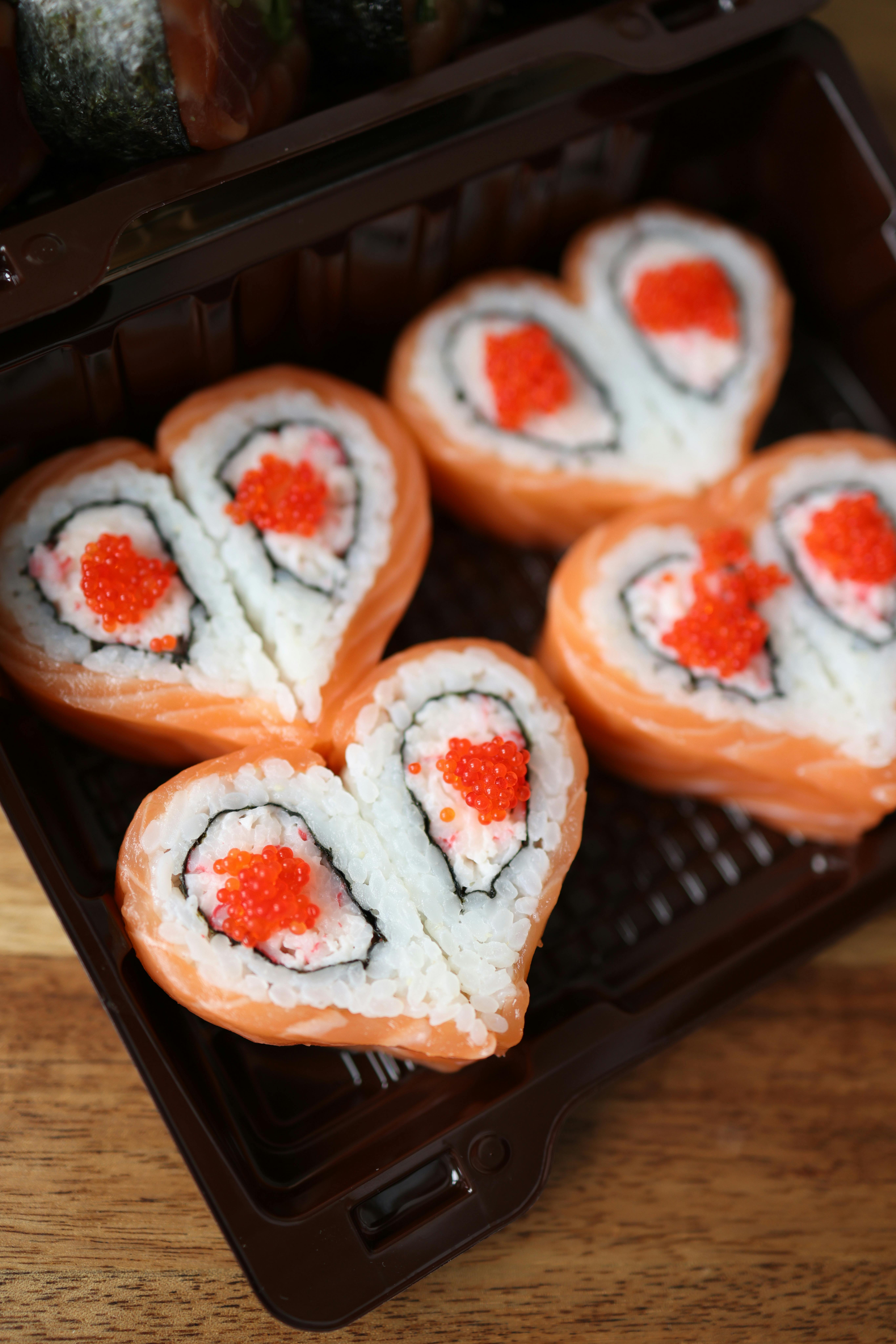 Heart-Shaped Sushi Rolls with Salmon and Roe · Free Stock Photo