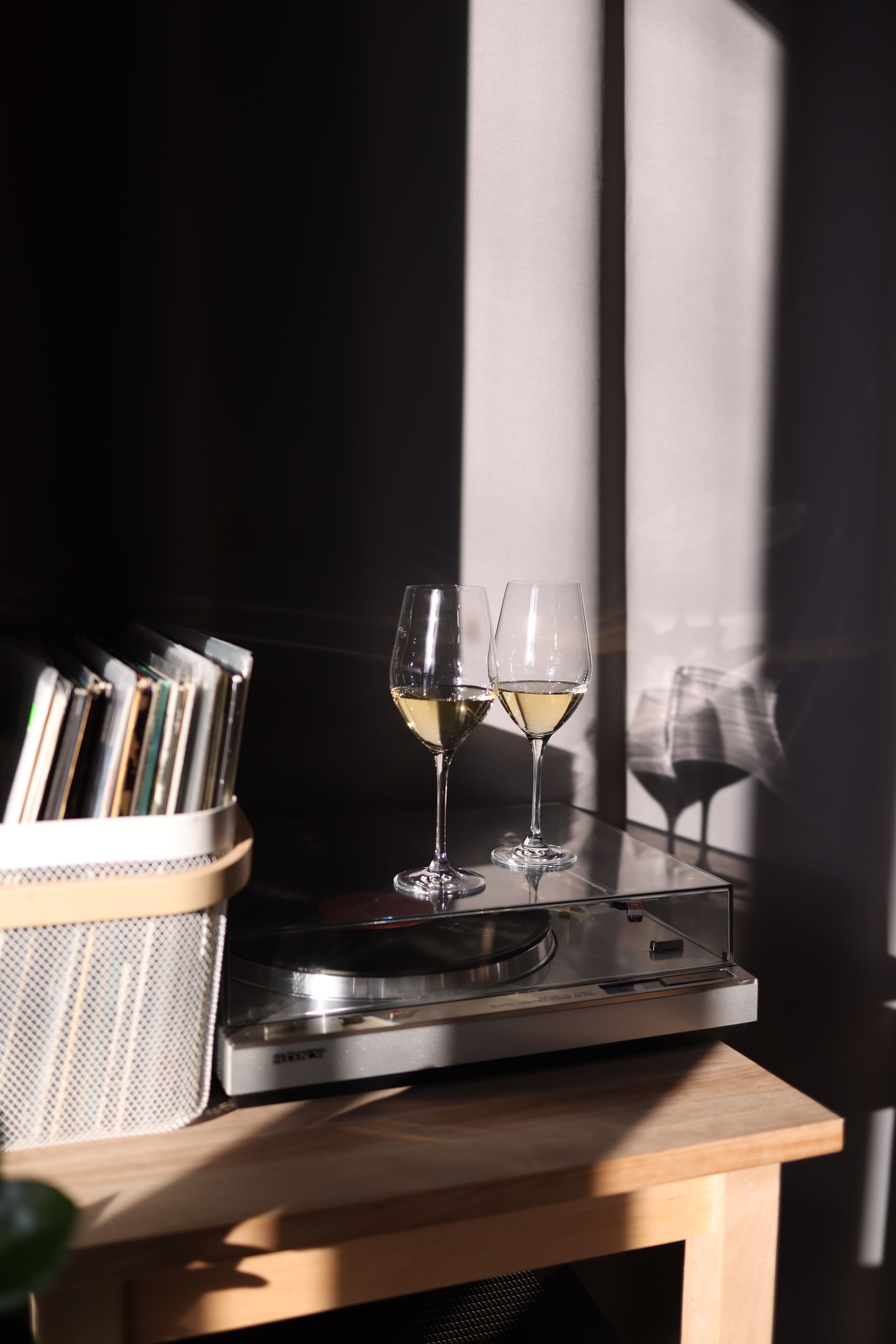 Cozy Evening with Wine and Vinyl Turntable · Free Stock Photo