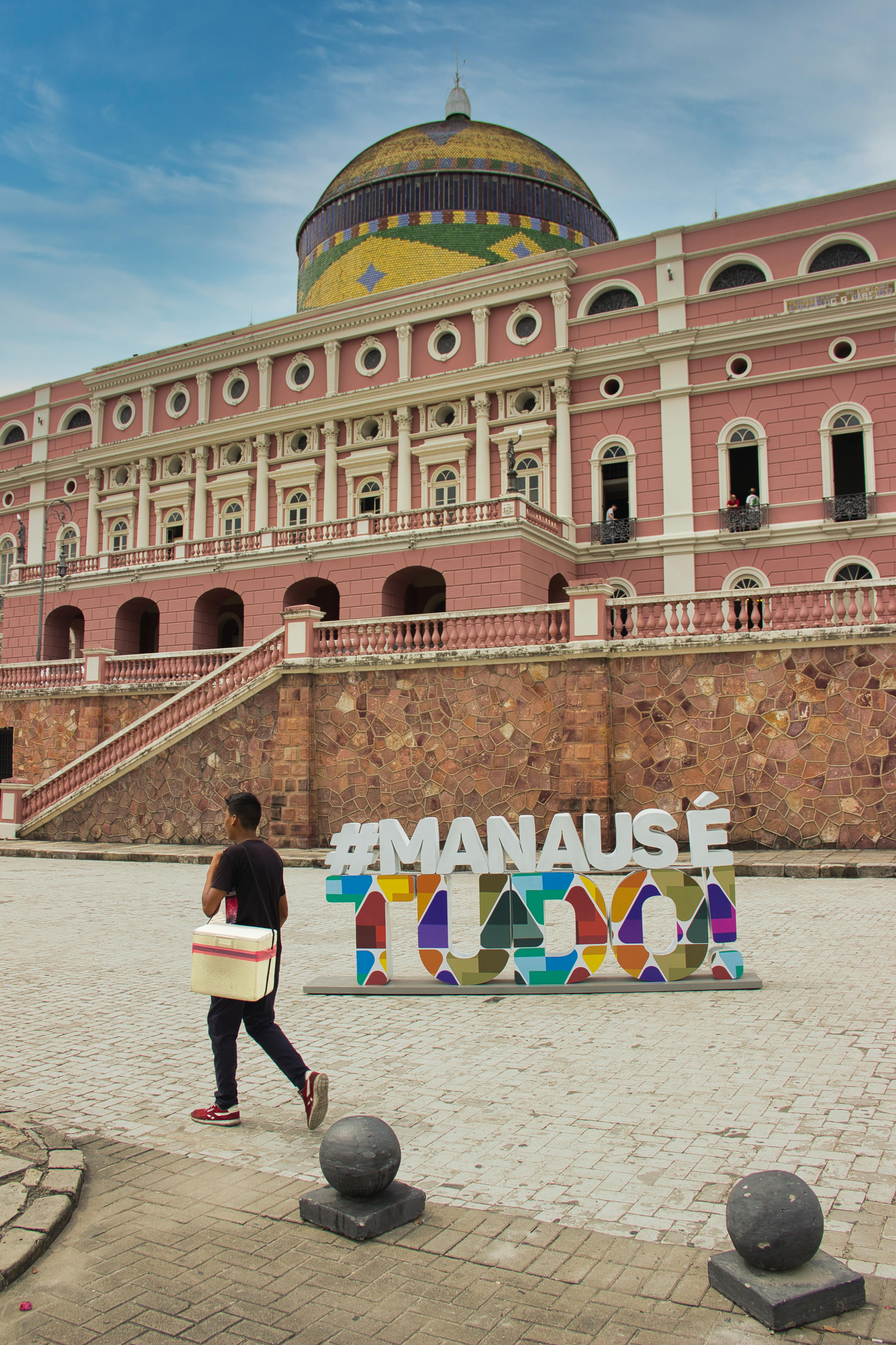 Manaus Opera House with Colorful Signage · Free Stock Photo