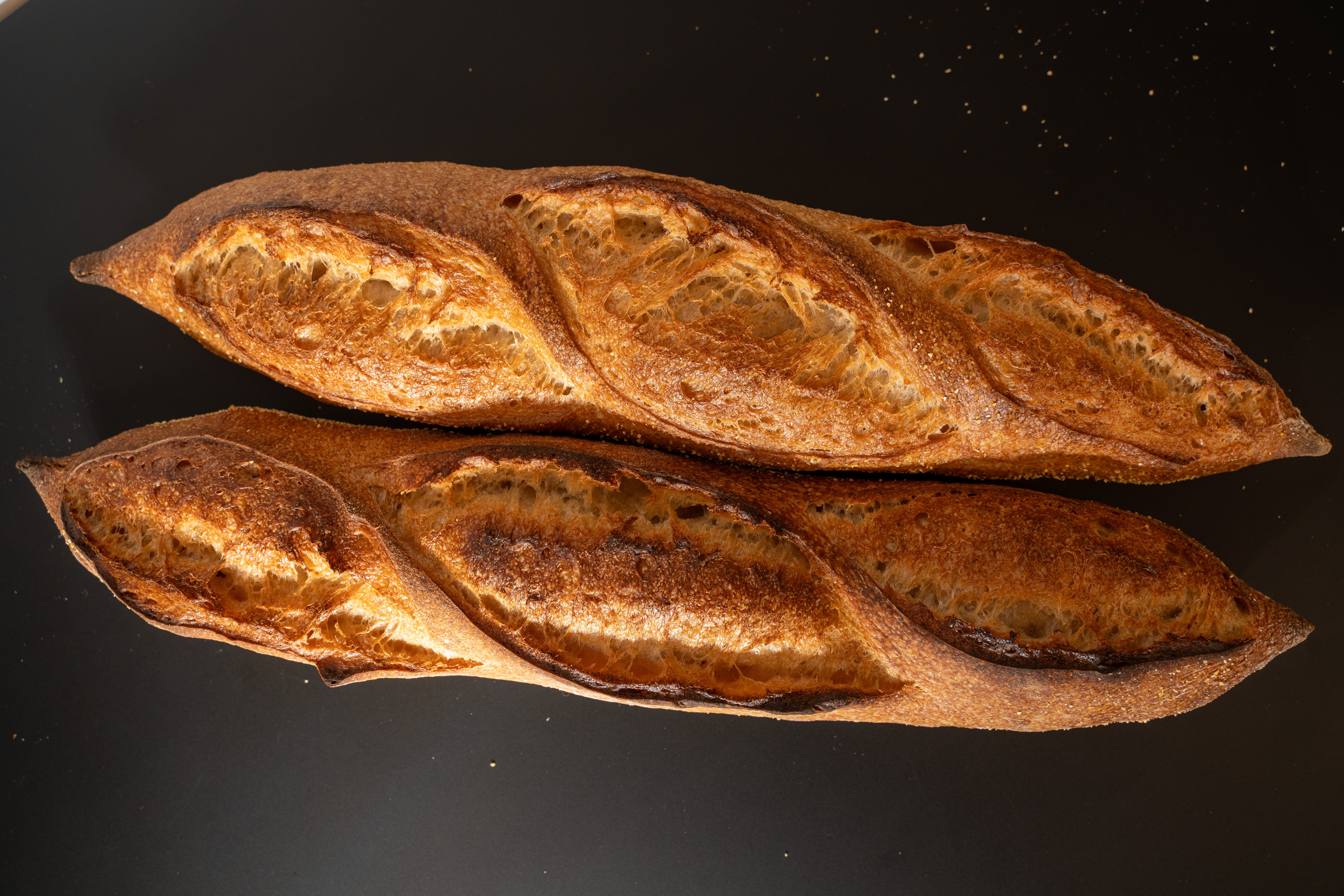 Rustic Artisan Baguettes on Black Background · Free Stock Photo