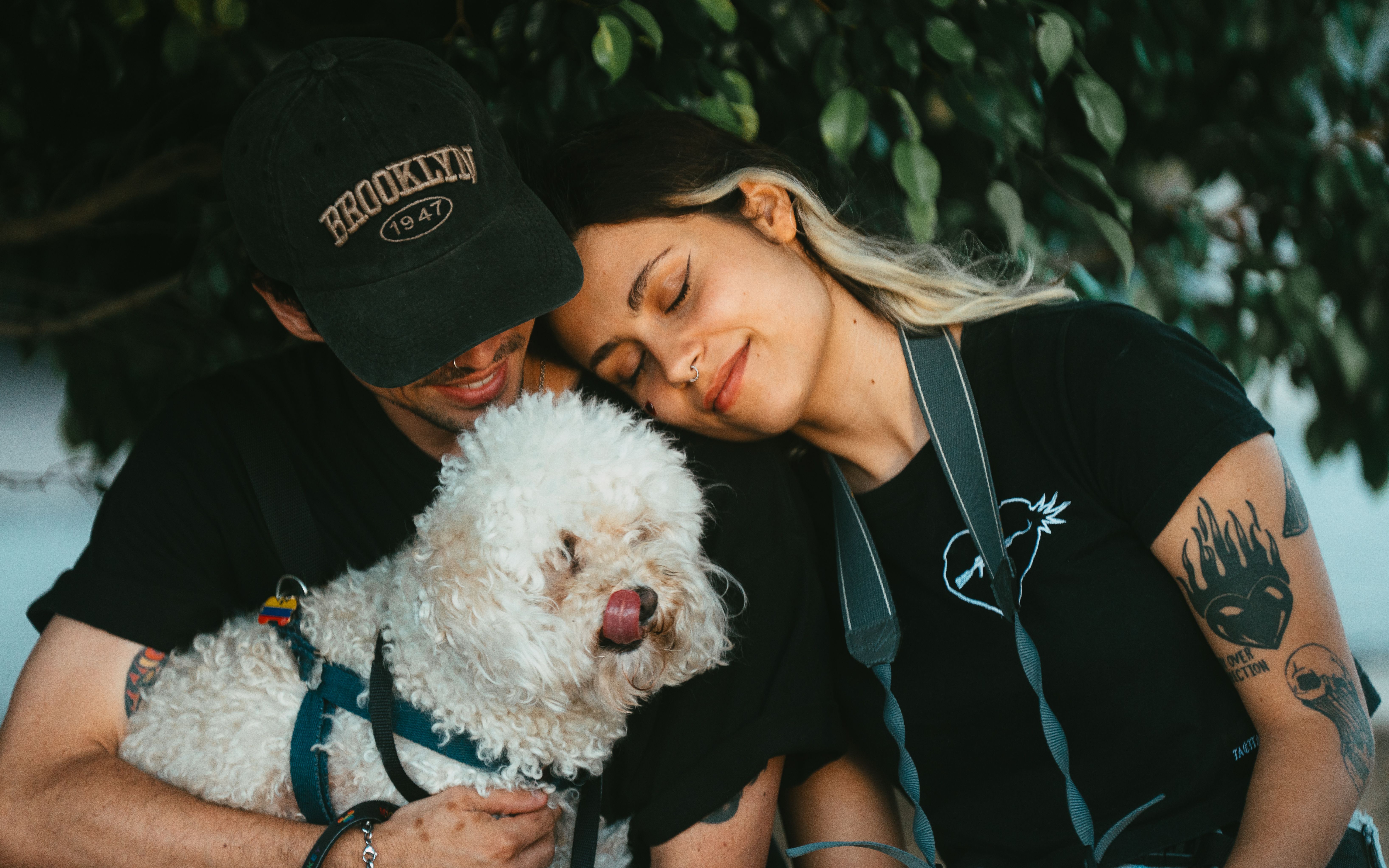 Feliz Pareja Con Perro Bajo Un árbol En Buenos Aires · Foto de stock ...