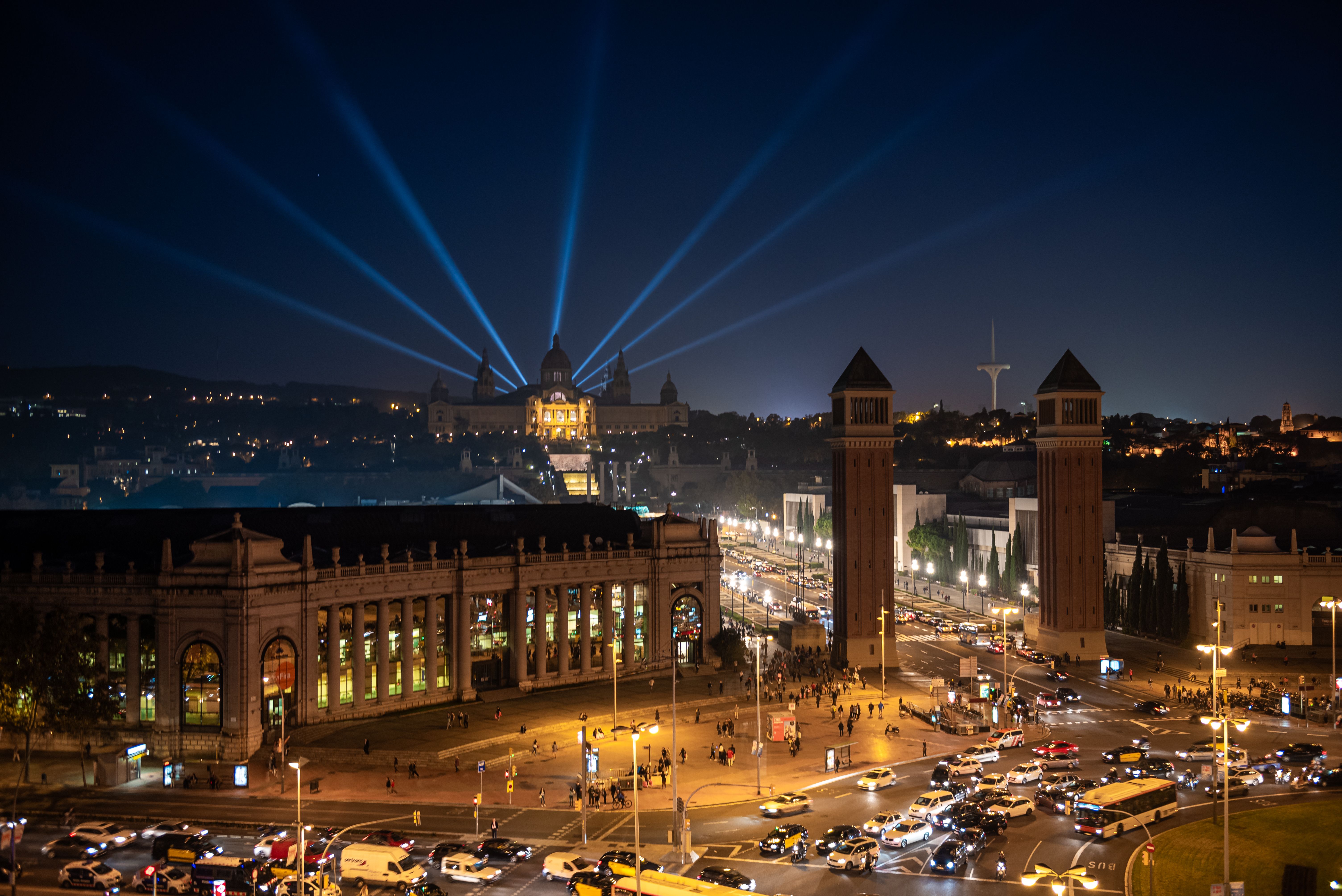 Barcelona Nighttime View with Iconic Landmarks · Free Stock Photo