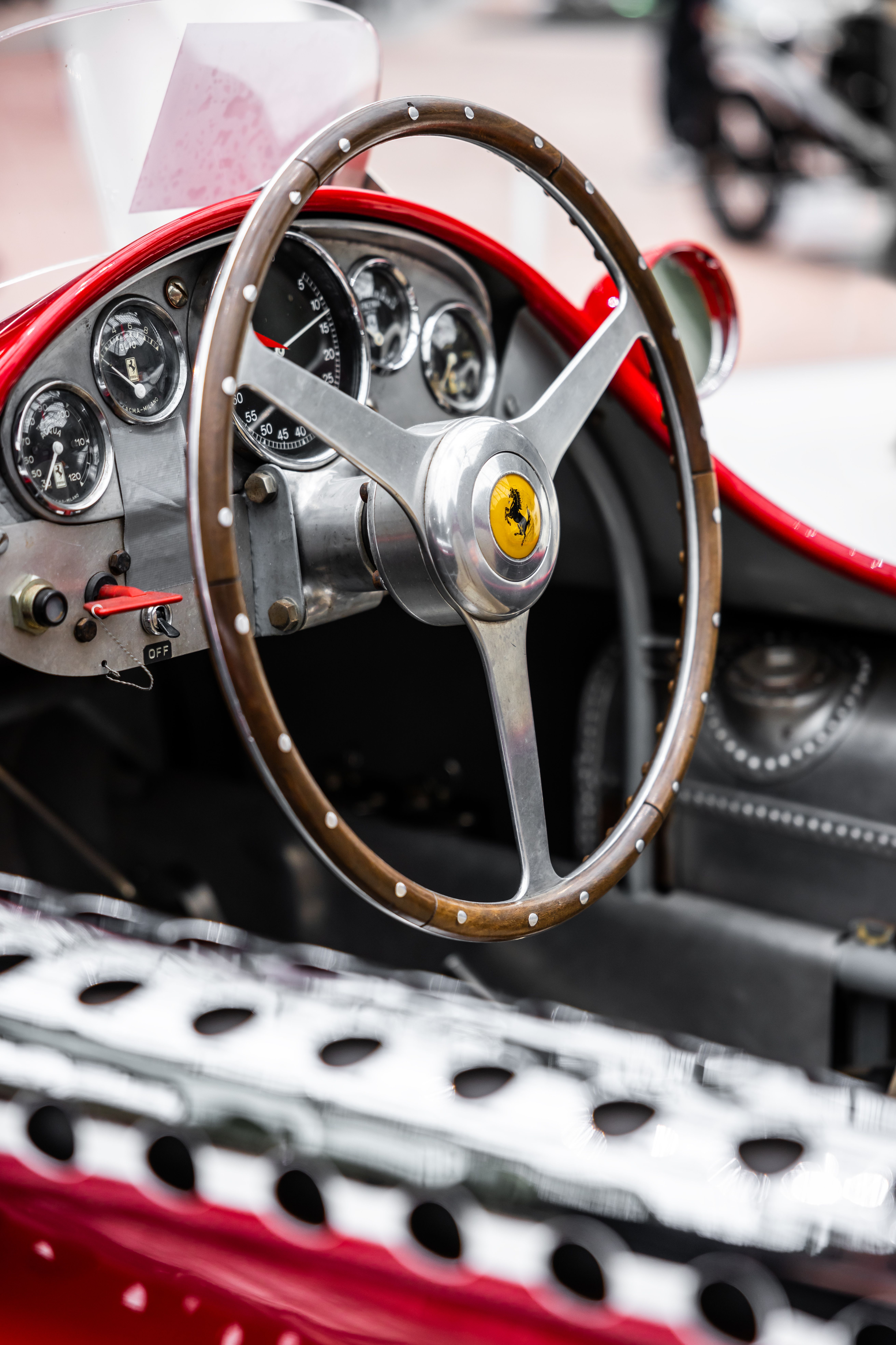 Vintage Racing Car Interior with Classic Steering Wheel · Free Stock Photo