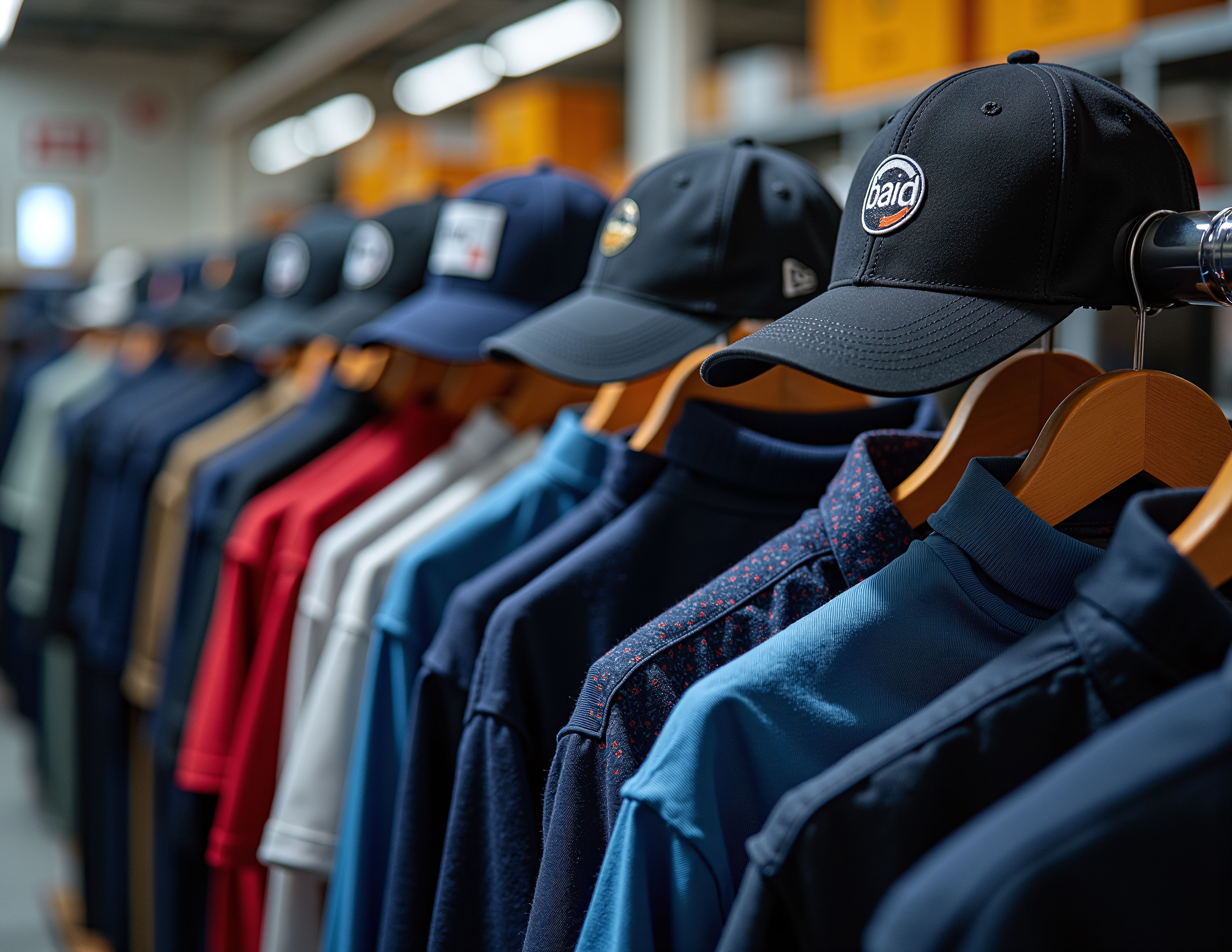 Colorful Row of Caps and Shirts on Hangers · Free Stock Photo