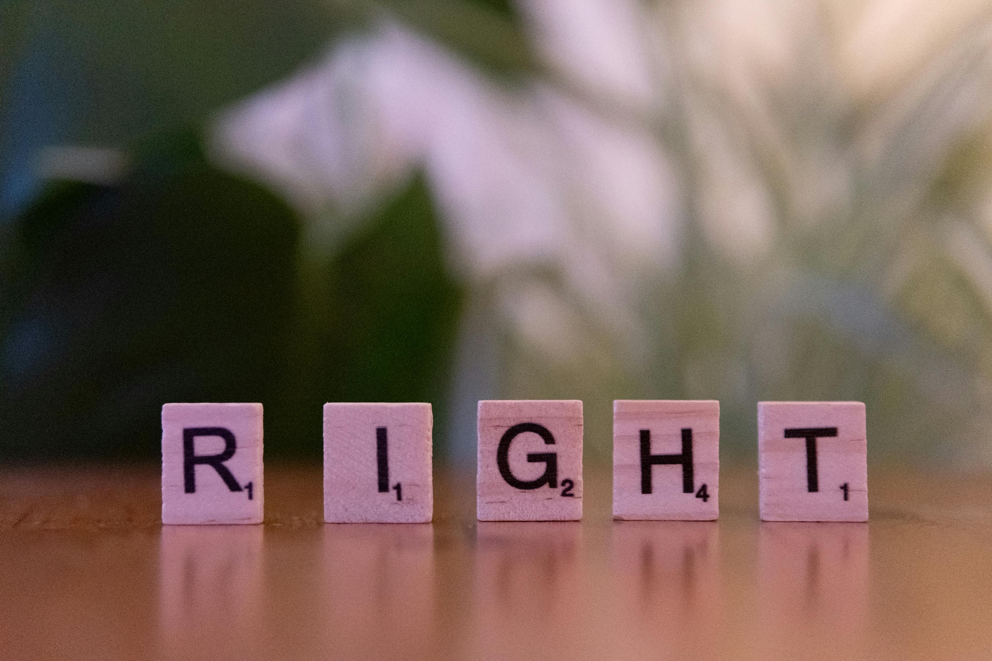 Scrabble Tiles Spelling 'Right' on Table · Free Stock Photo